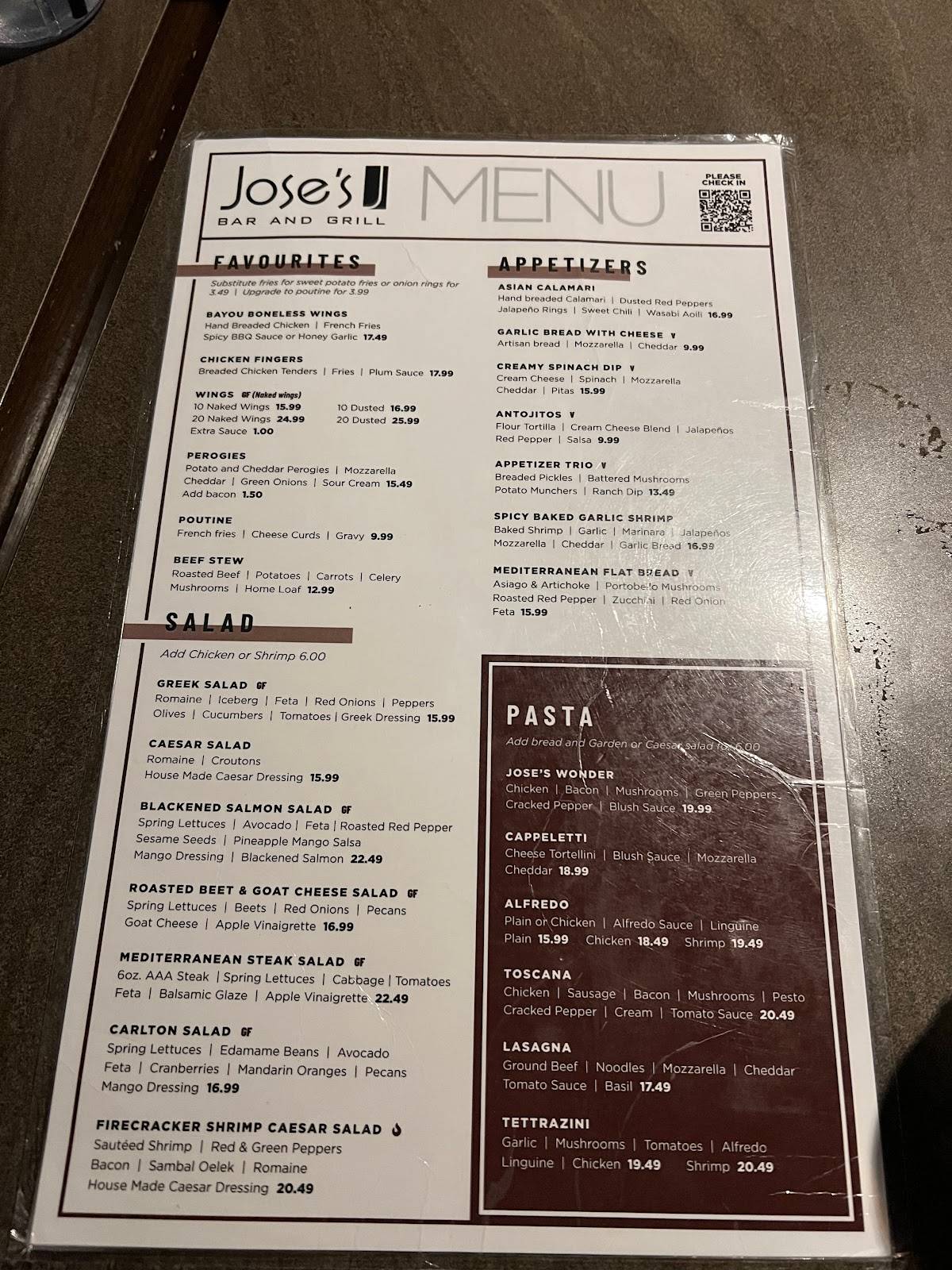Menu at Jose's Bar & Grill Windsor, Windsor