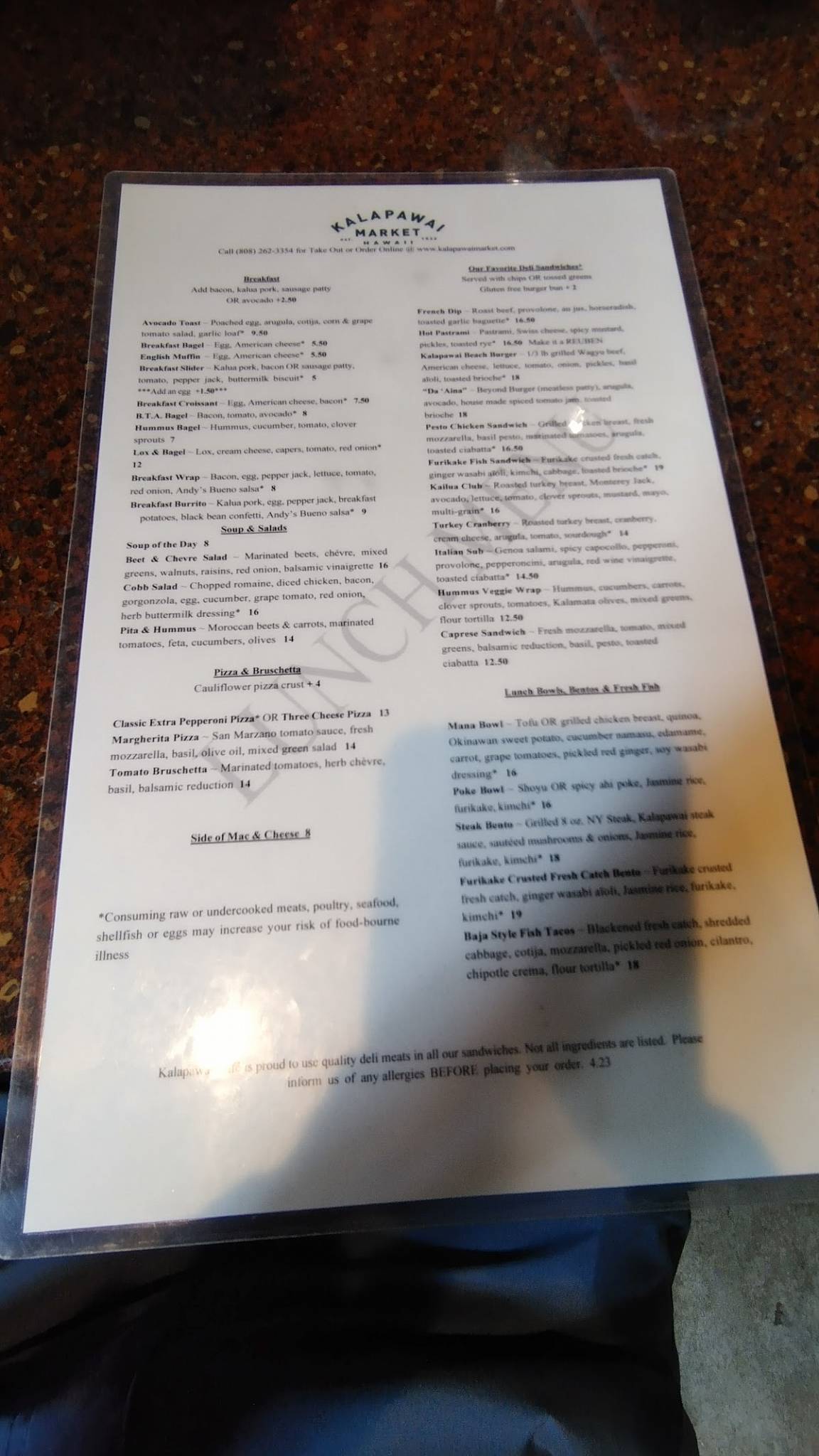 Menu at Kalapawai Cafe & Deli, Kailua
