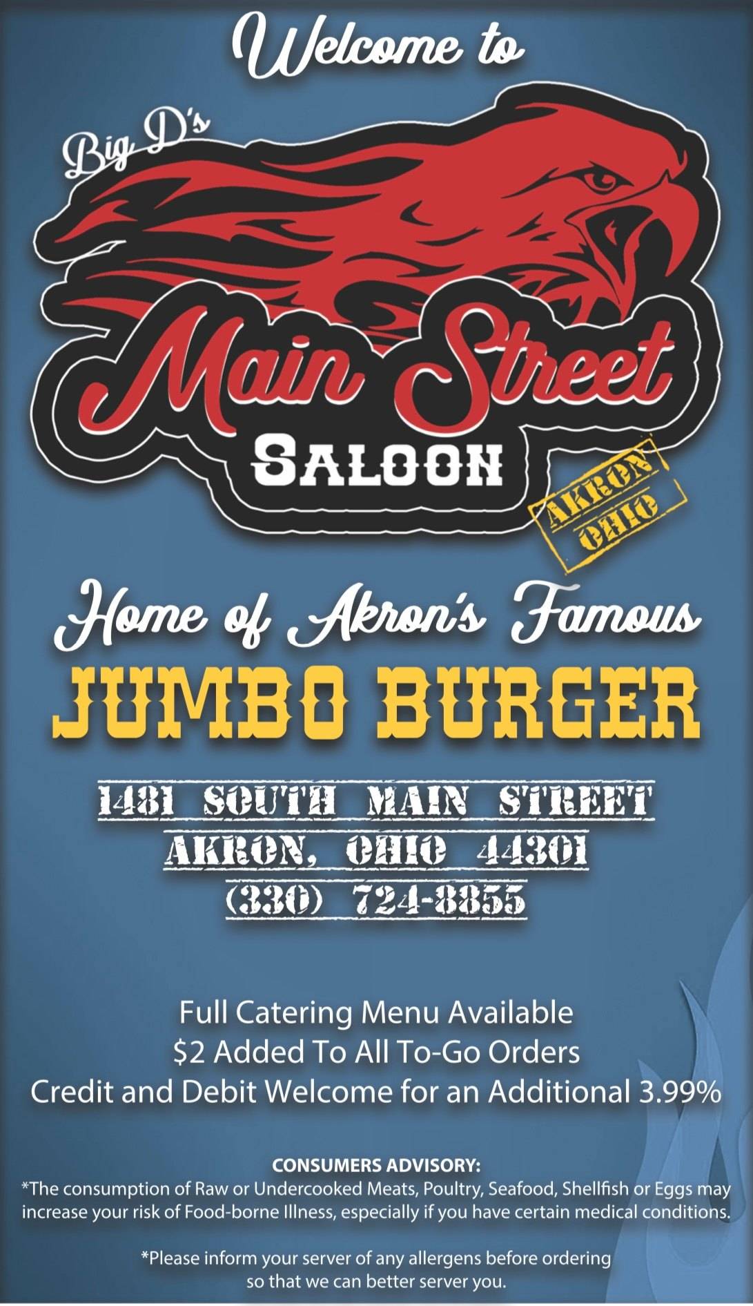 Menu at Main Street Saloon pub & bar, Akron
