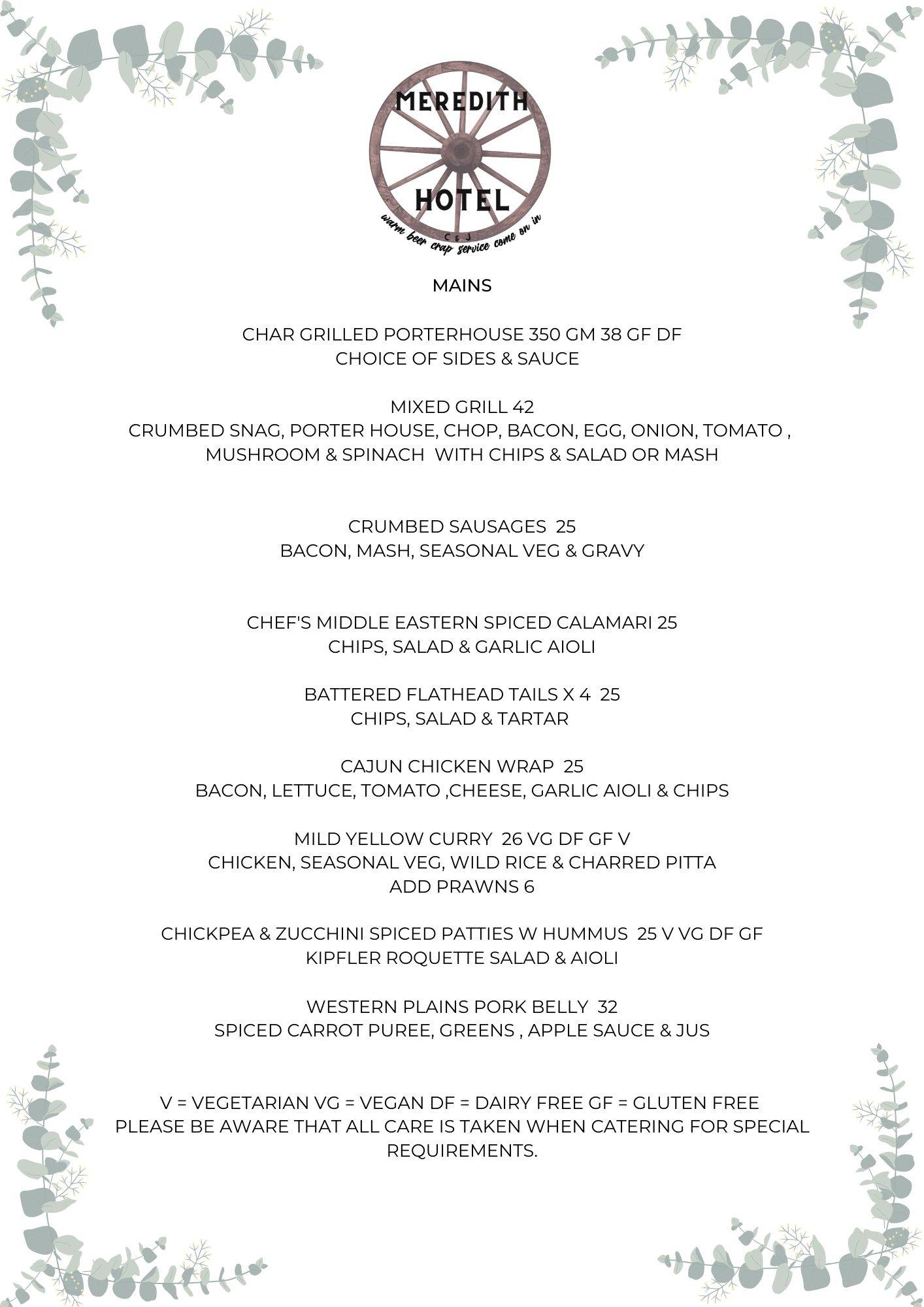 Menu at Meredith Hotel ( TOP PUB ), Meredith