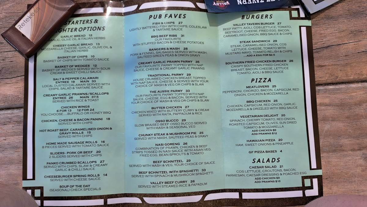 Menu at Nabawa Valley Tavern pub & bar, Nabawa