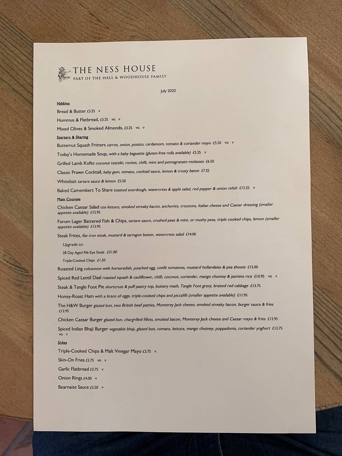 Menu at The Ness restaurant, Shaldon