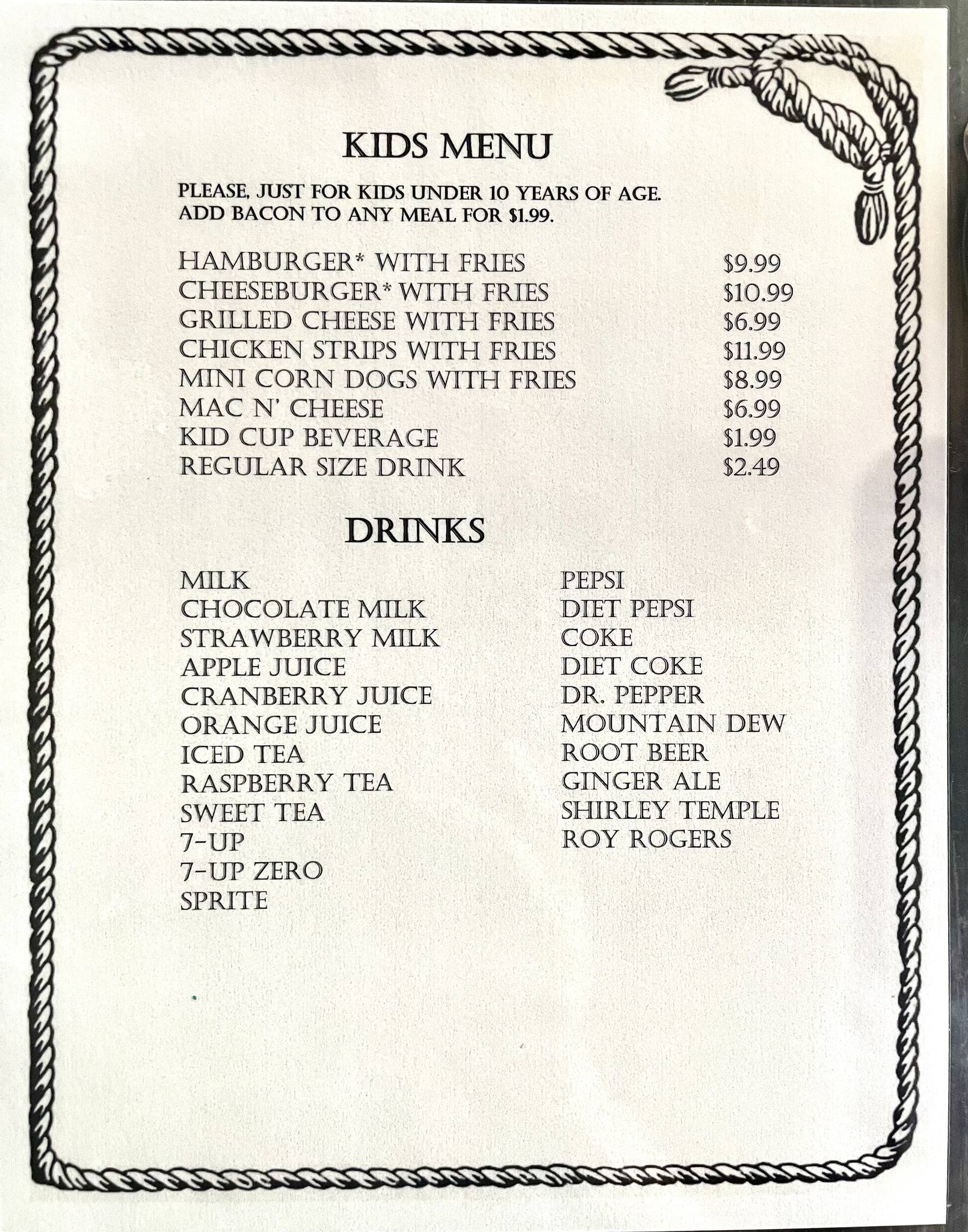 Menu at Old Western Saloon, Steakhouse & Liquor Store, Glendo