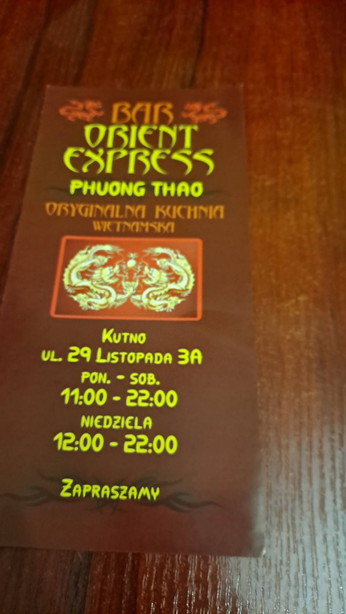 Menu at Orient Express Phoung Thao pub & bar, Kutno