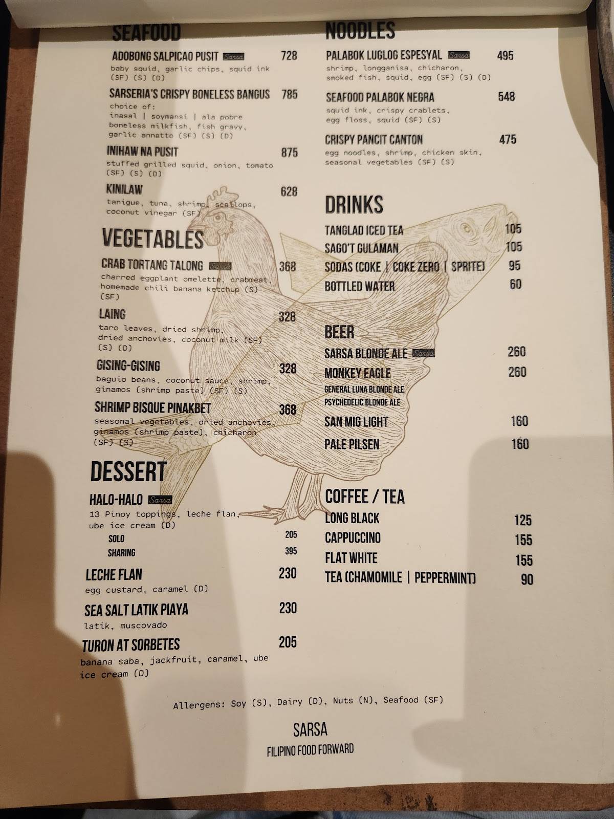 Menu at Sarsá Kitchen + Bar, Makati, 109 Rada