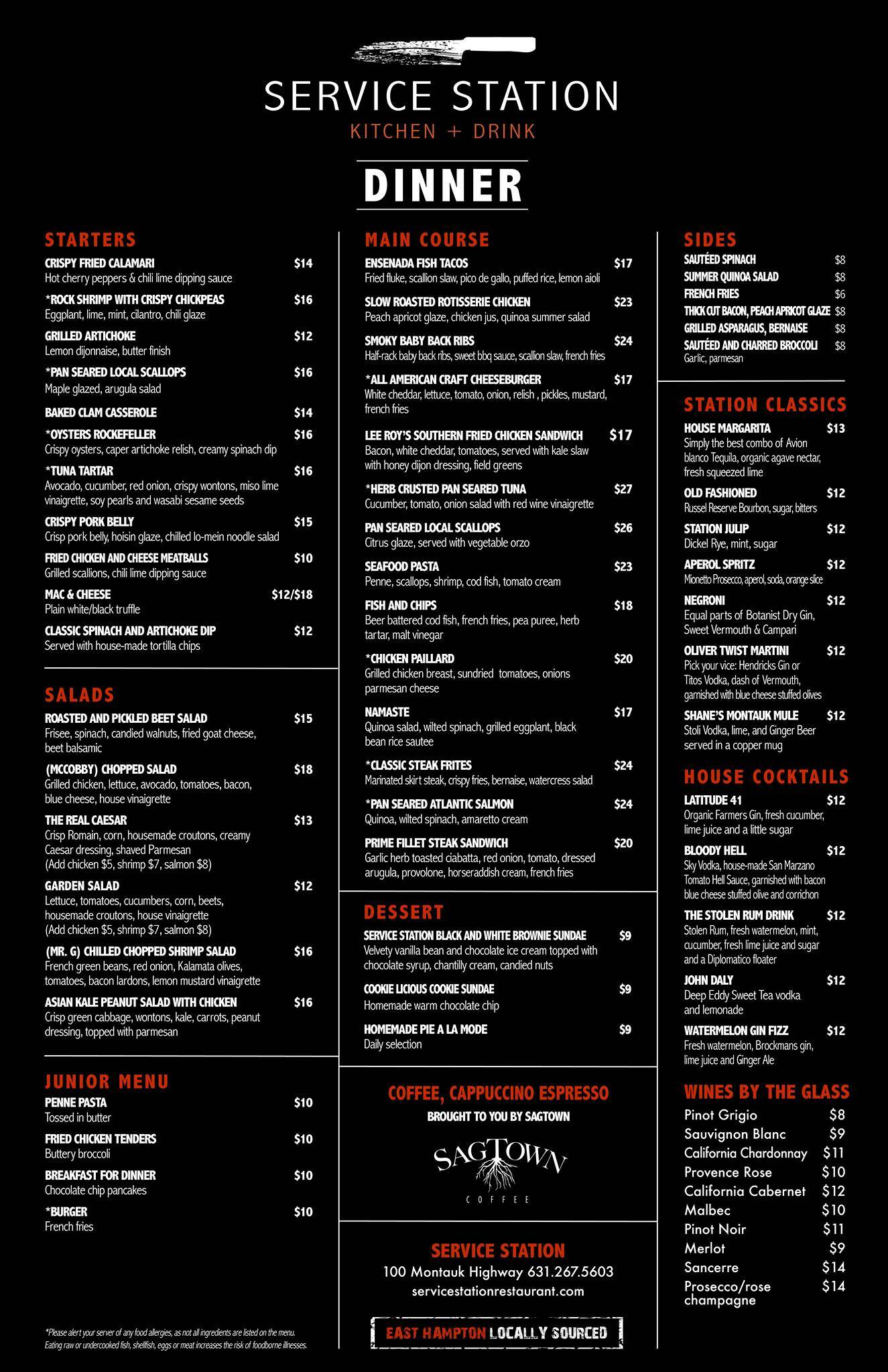 Menu at Service Station pub & bar, East Hampton