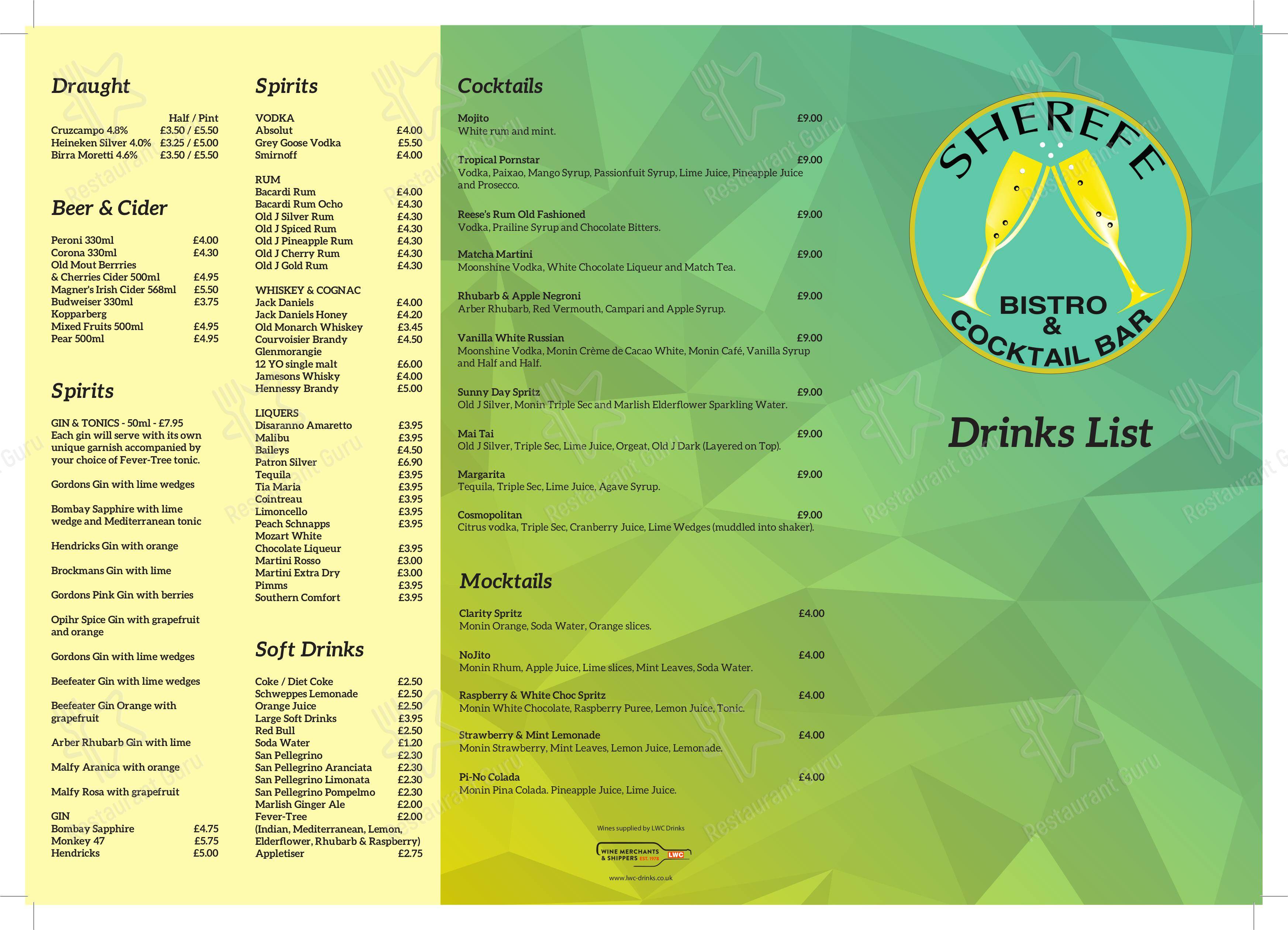 Menu at Sherefe Restaurant, Glossop