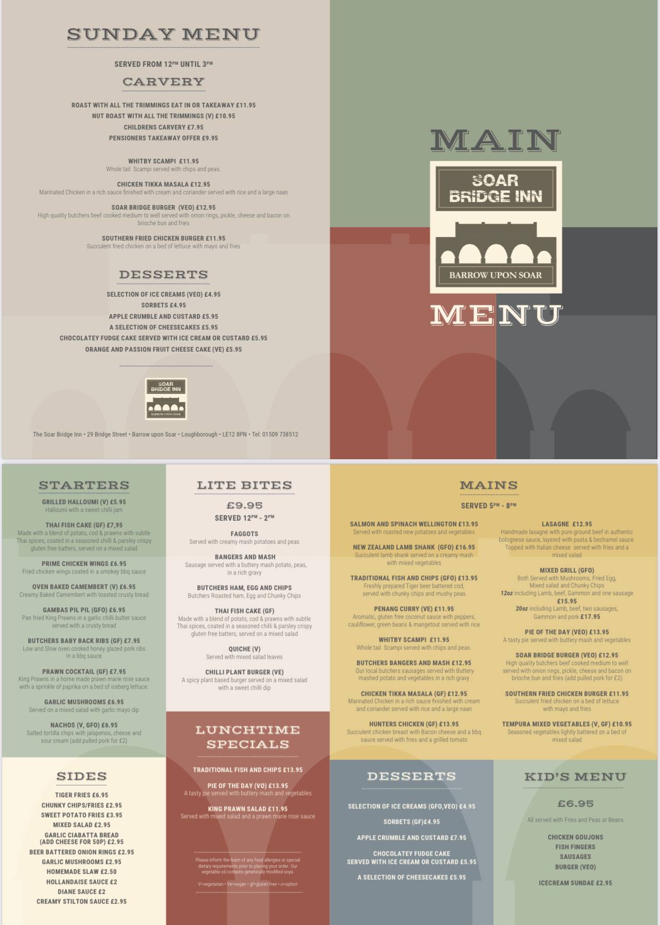 Menu at Soar Bridge Inn pub & bar, Loughborough, 29 Bridge St
