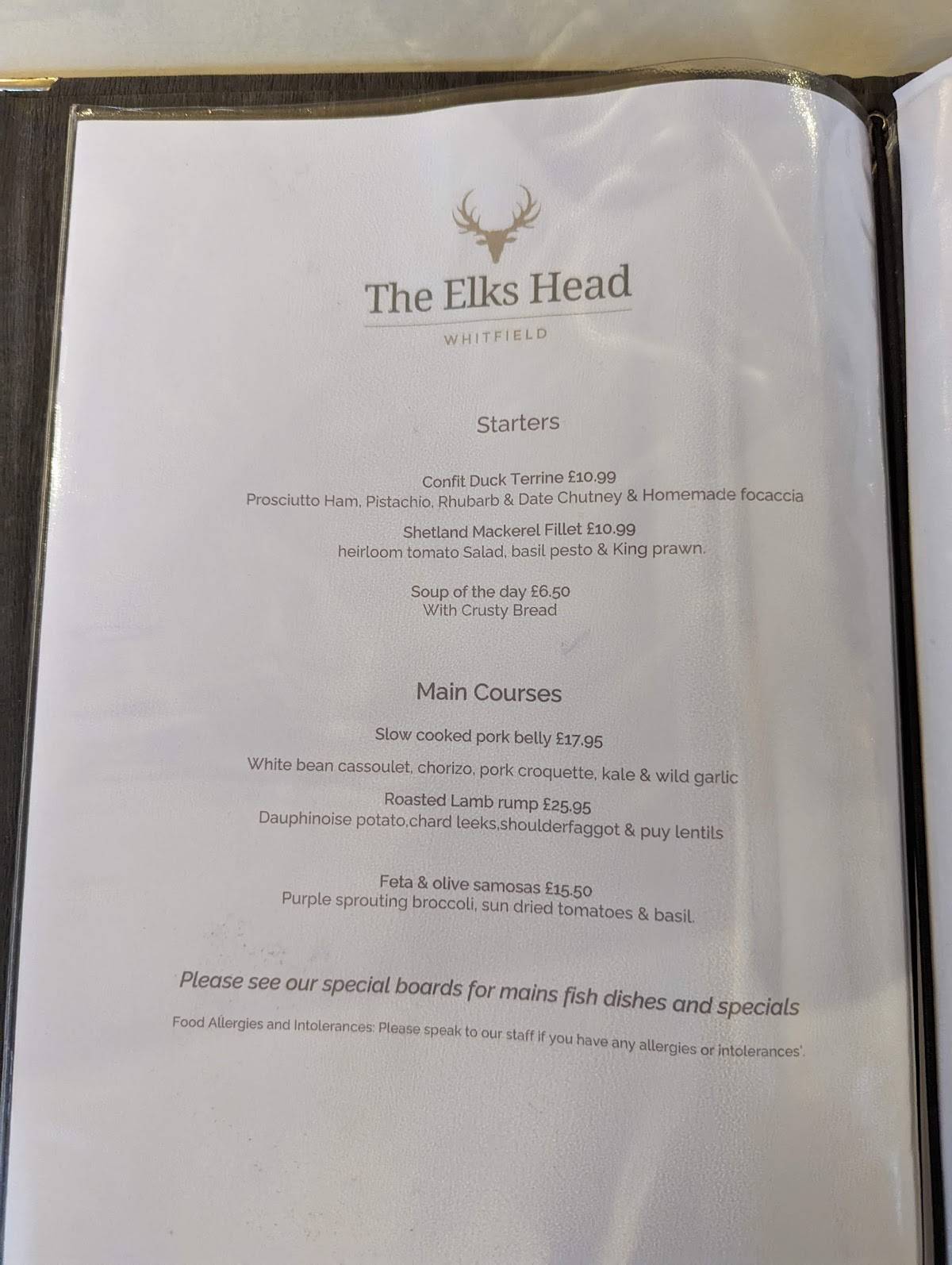 Menu at The Elk's Head pub & bar, Plenmeller with Whitfield