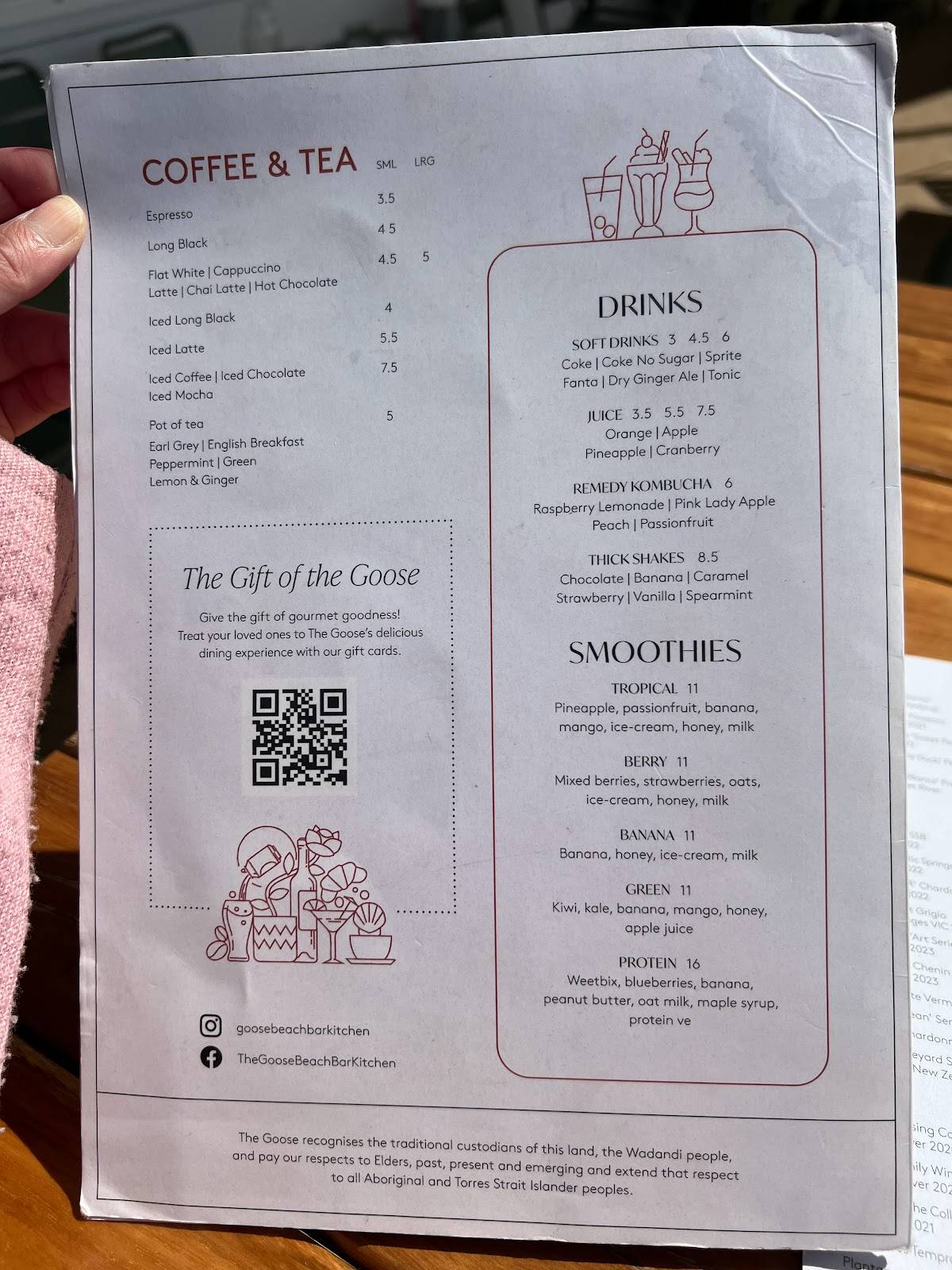 Menu at The Goose pub & bar, Busselton