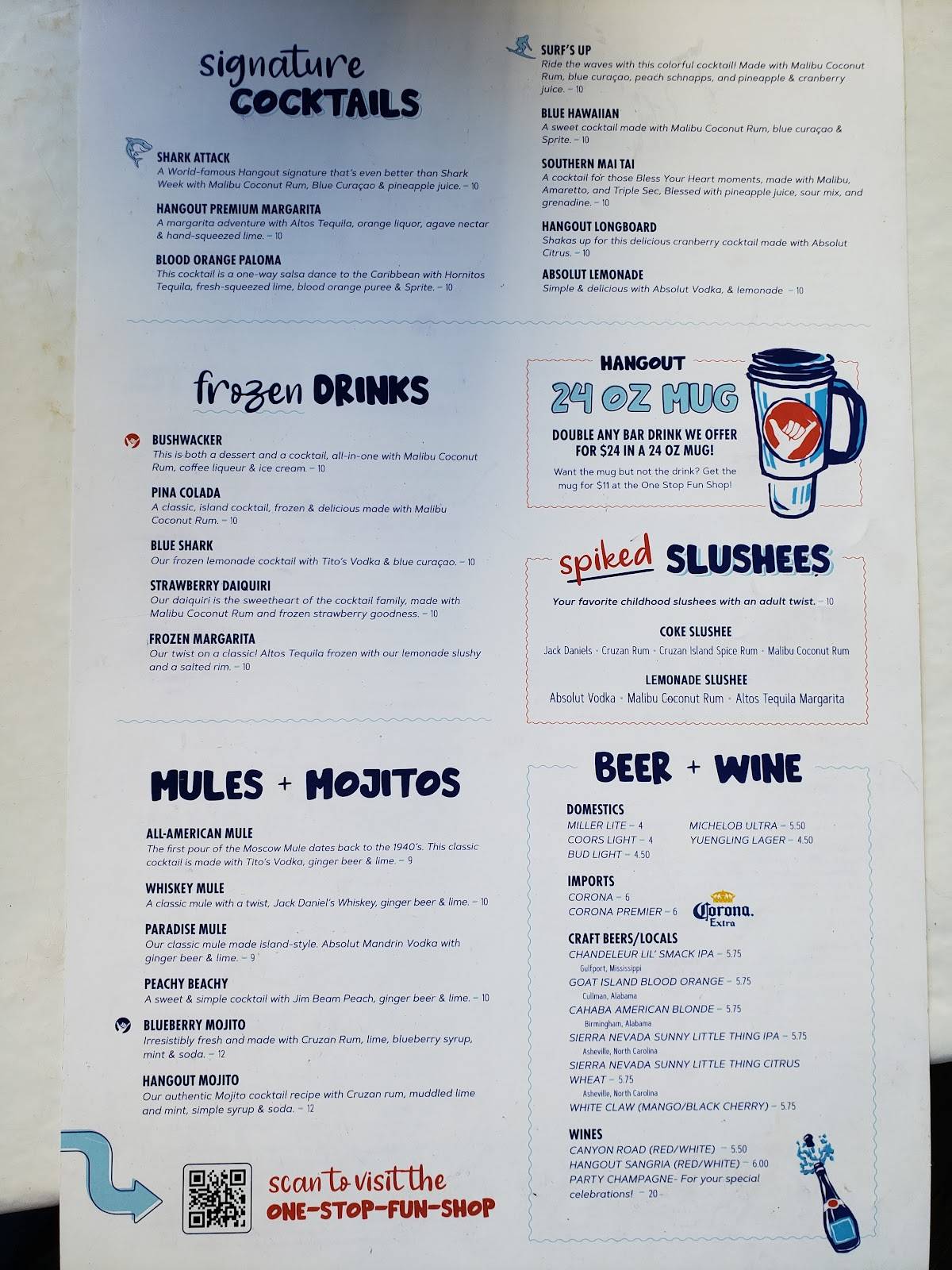 Menu at The Hangout Gulf Shores pub & bar, Gulf Shores, 101 E Beach Blvd