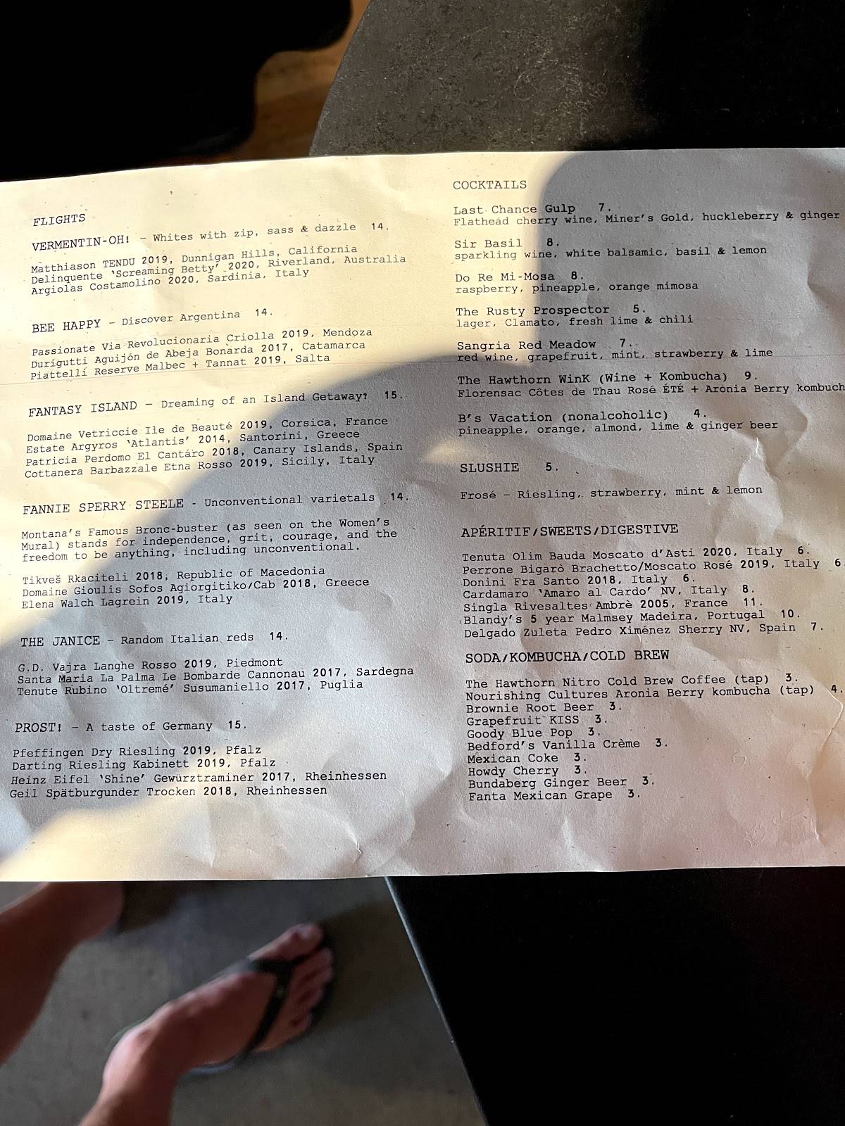 Menu at The Hawthorn Bottle Shop and Tasting Room pub & bar, Helena
