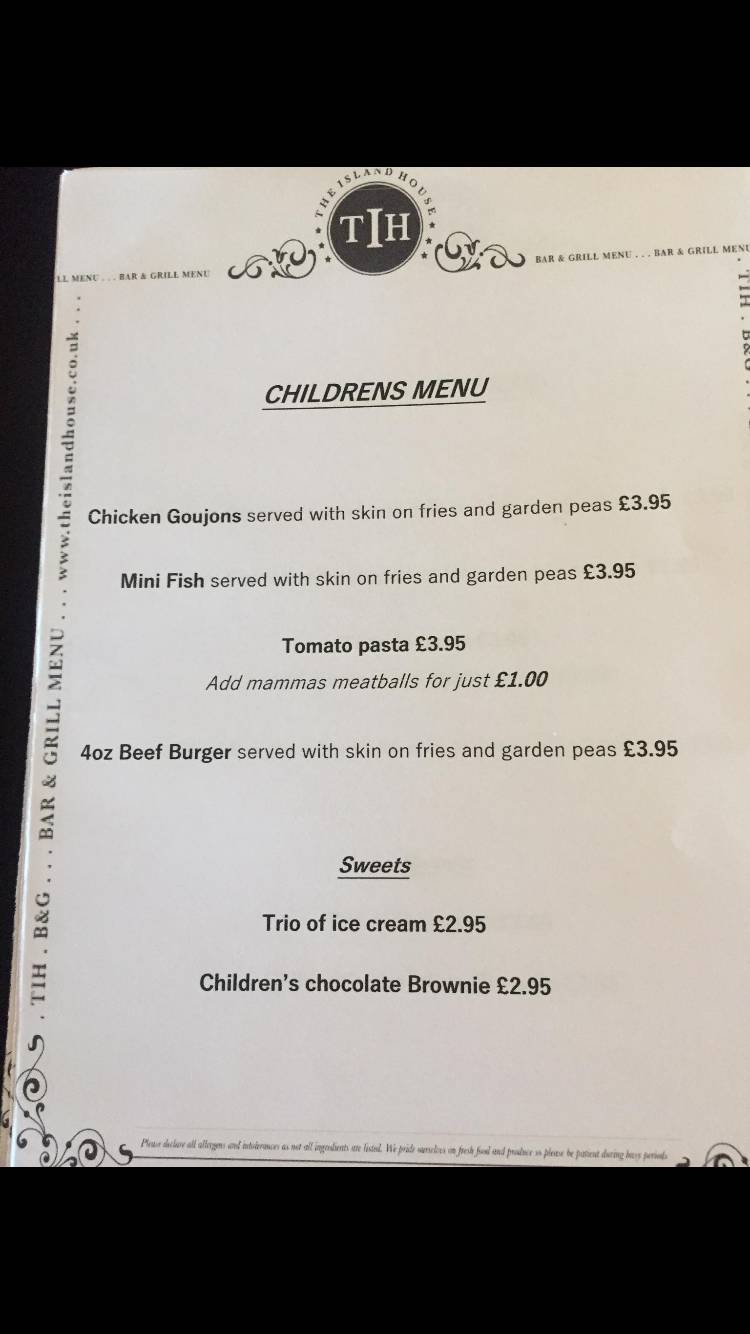 Menu at The Island House Takeaway pub & bar, Wolverhampton