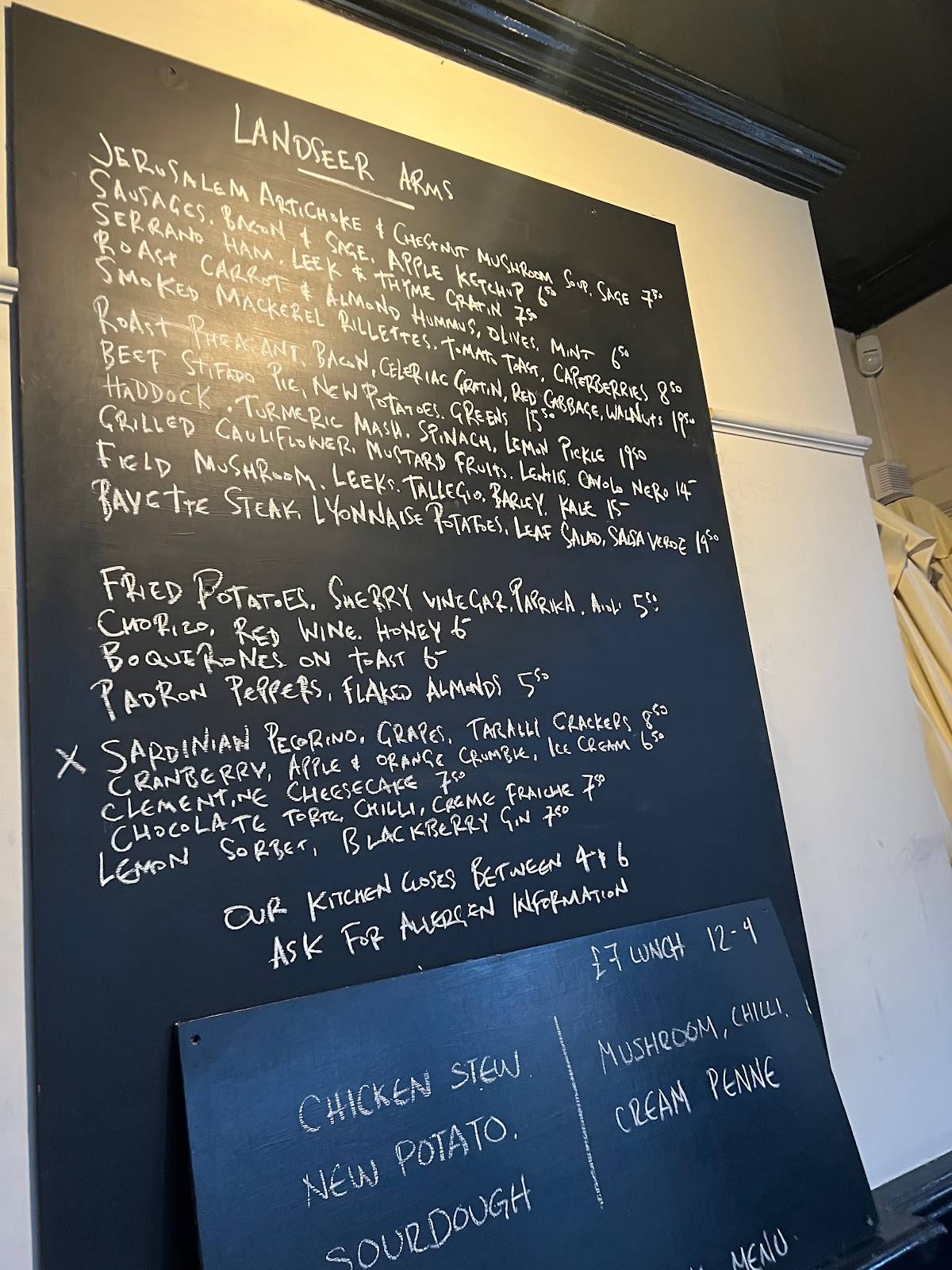 Menu at The Landseer Arms pub & bar, London, 37 Landseer Rd