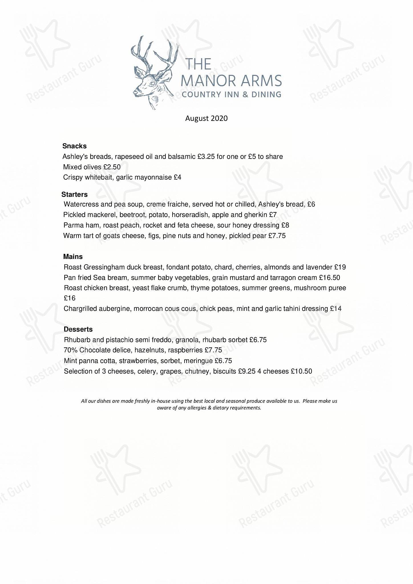 Menu at The Manor at Abberley restaurant, Abberley