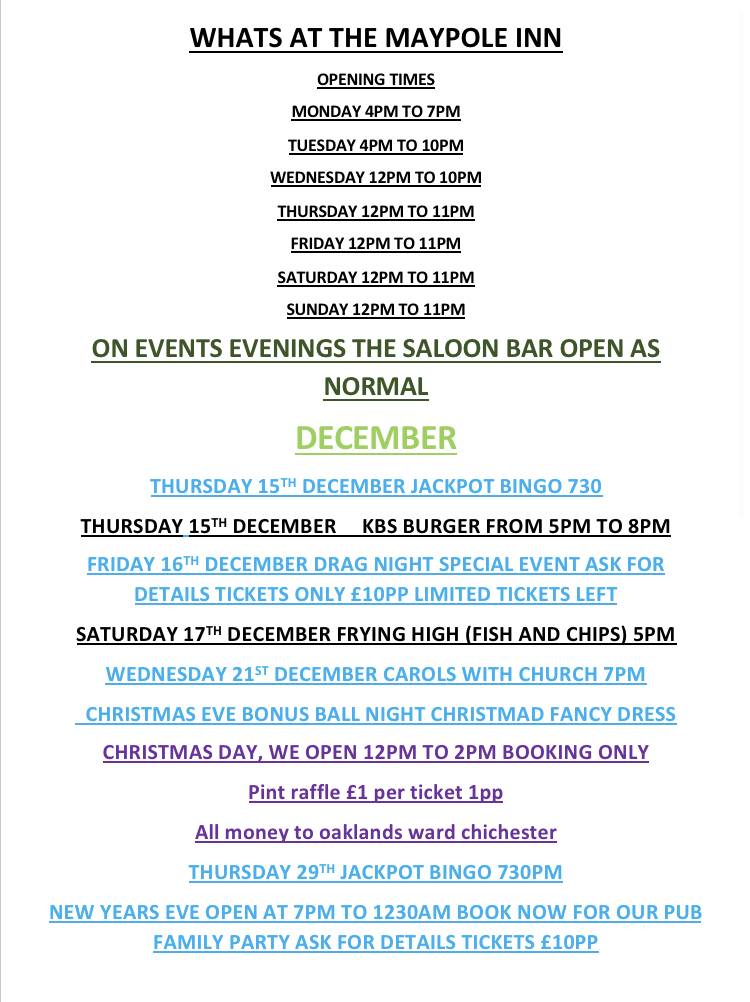 Menu at The Maypole Inn Yapton pub & bar, Yapton