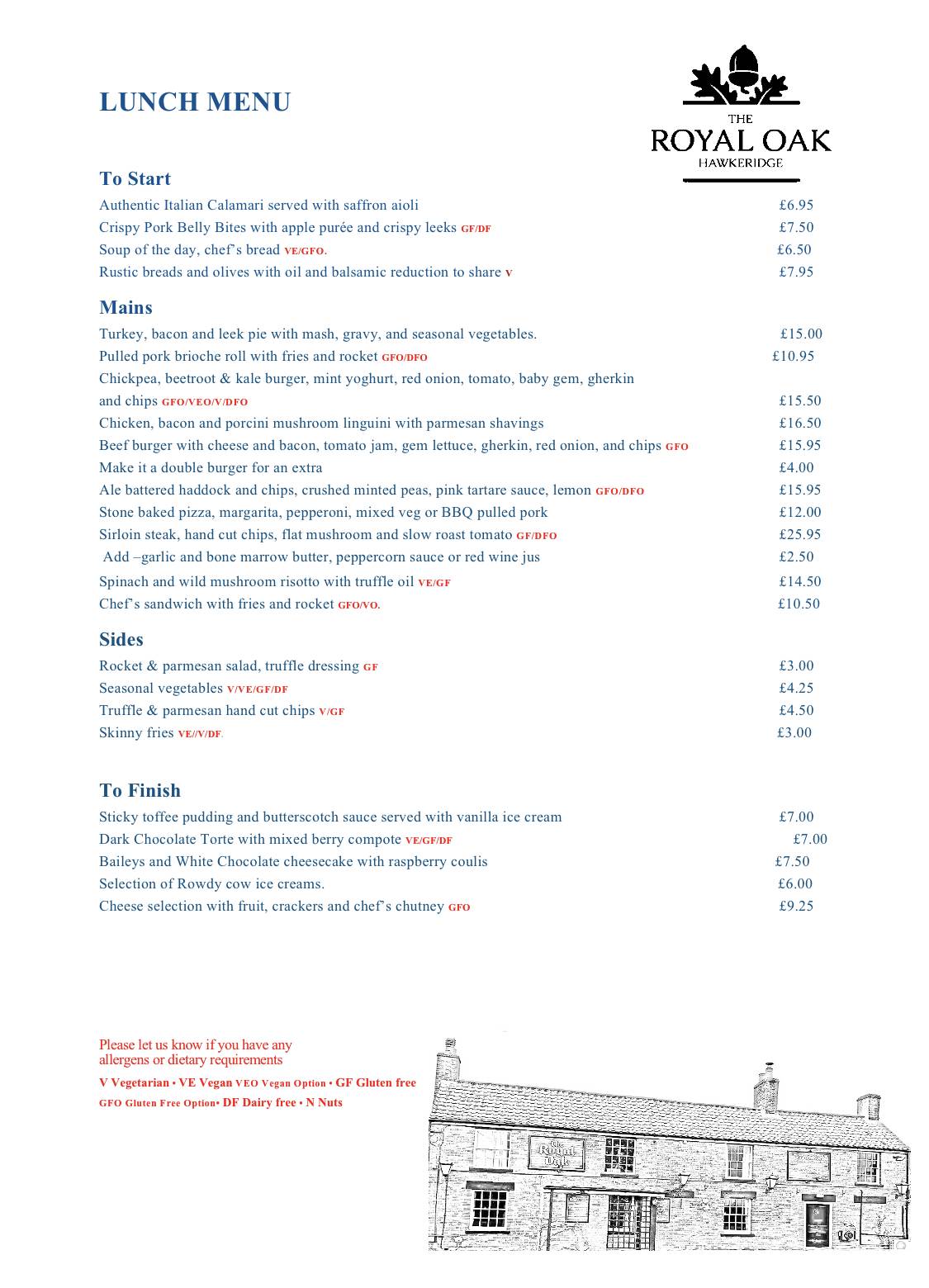 Menu at The Royal Oak Hawkeridge pub & bar, Westbury, Hawkeridge