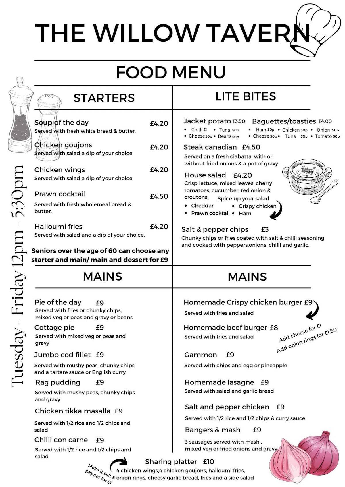 Menu at Willow Tavern pub & bar, Manchester, 278 Ashton Rd E