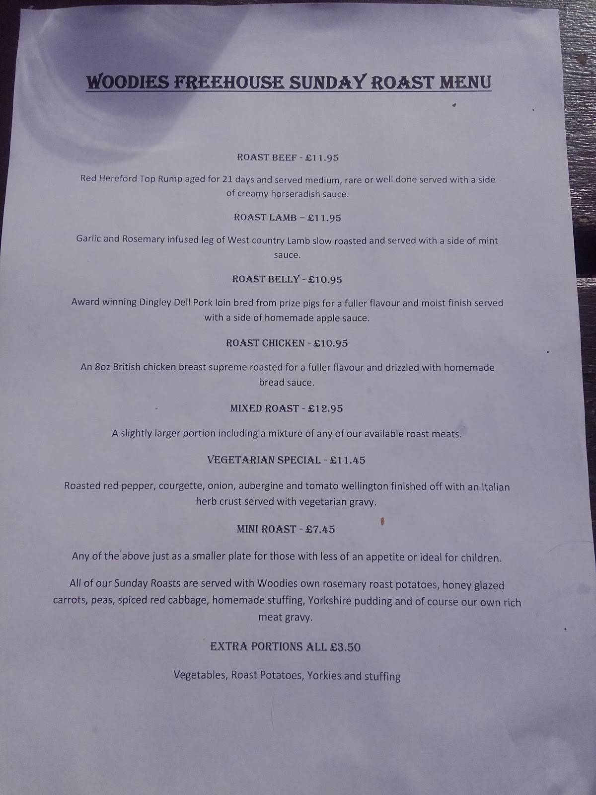 Menu at Woodies Freehouse pub & bar, New Malden