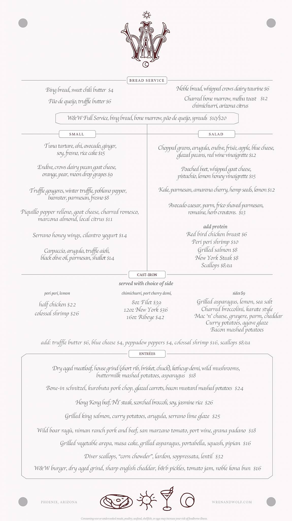 Menu at Wren & Wolf pub & bar, Phoenix