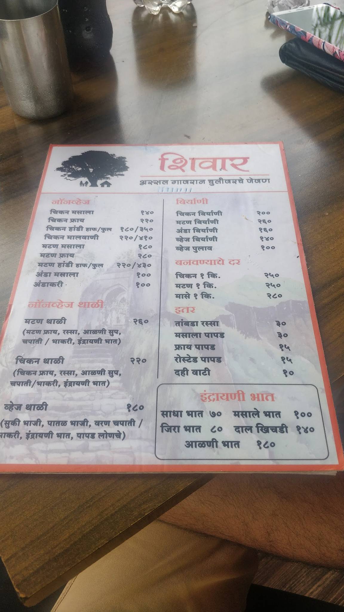 Menu at Shivar - The Rural Maharashtrian Food, Pune