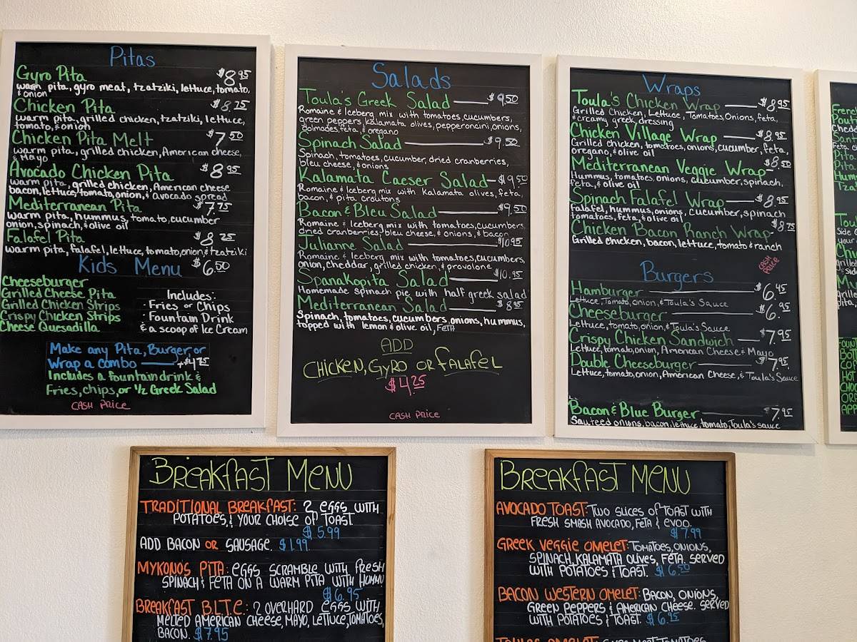 Menu at Toula's restaurant, Punta Gorda