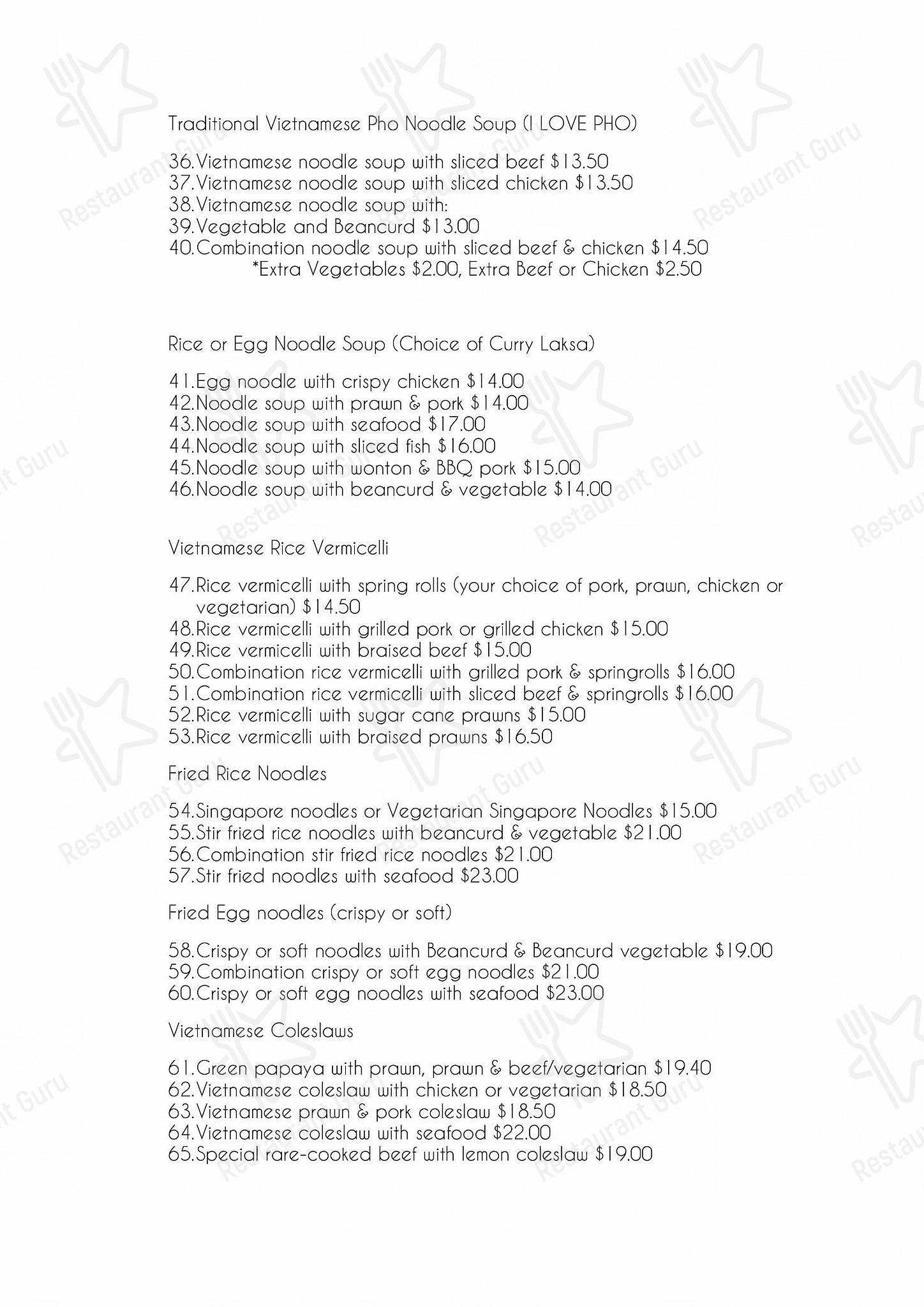 Menu at Quan 88 restaurant, Saint Kilda, /217 Barkly St