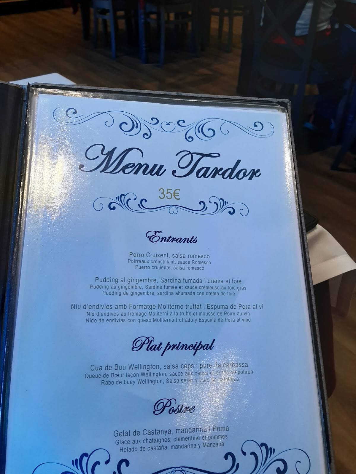 Carta del restaurante Borda l'Era del Rossell, Meritxell