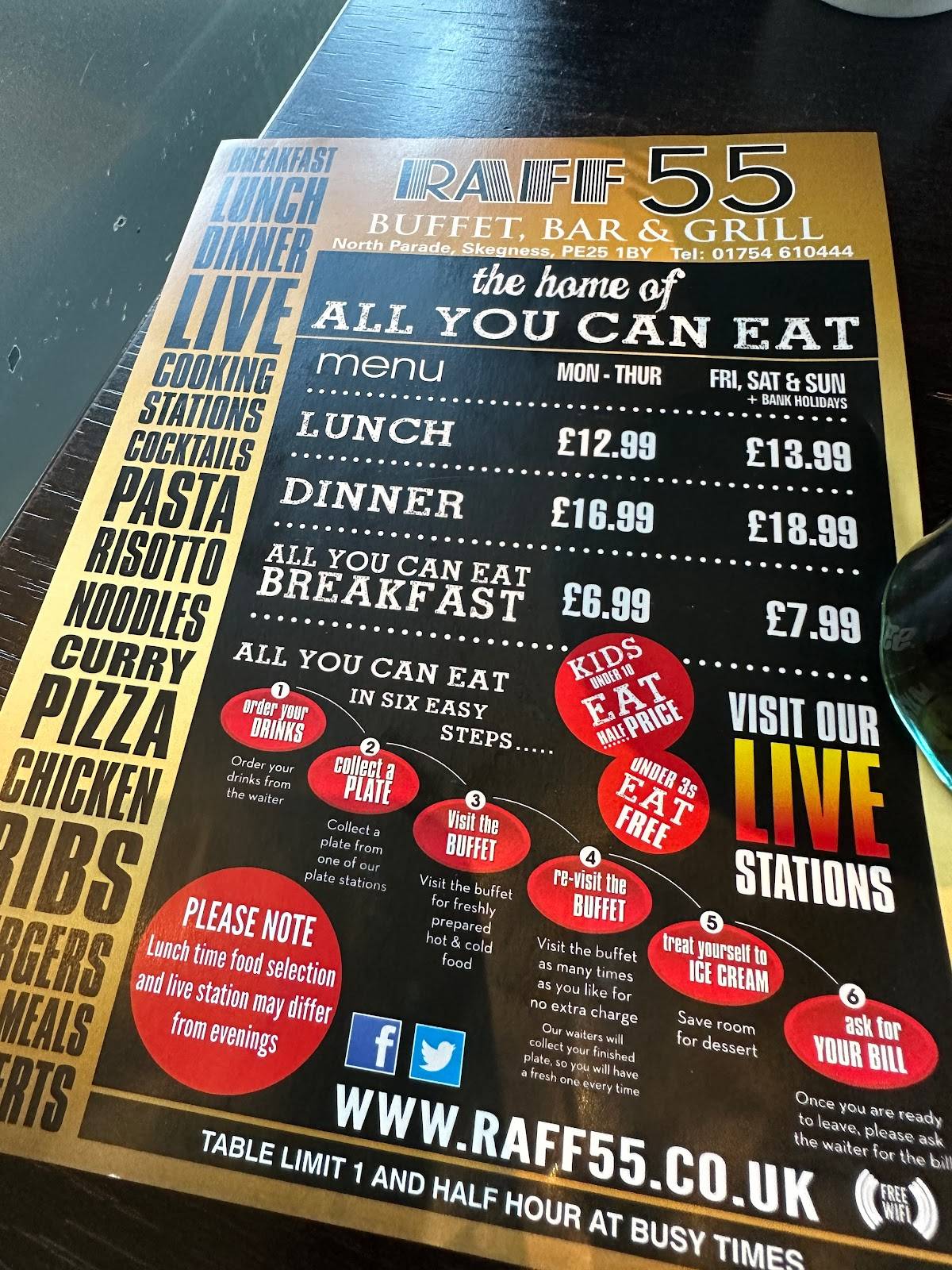 Menu at Raff55 restaurant, Skegness