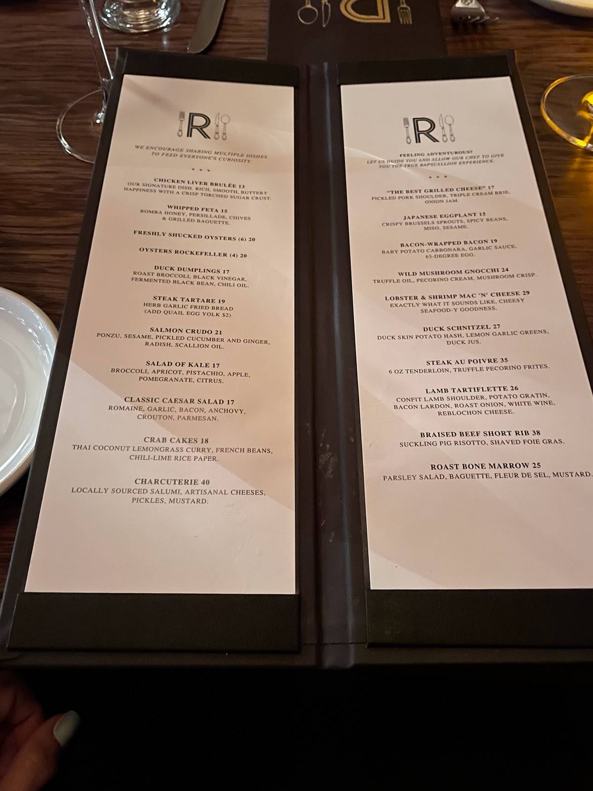 Menu at Rapscallion and Co. restaurant, Hamilton