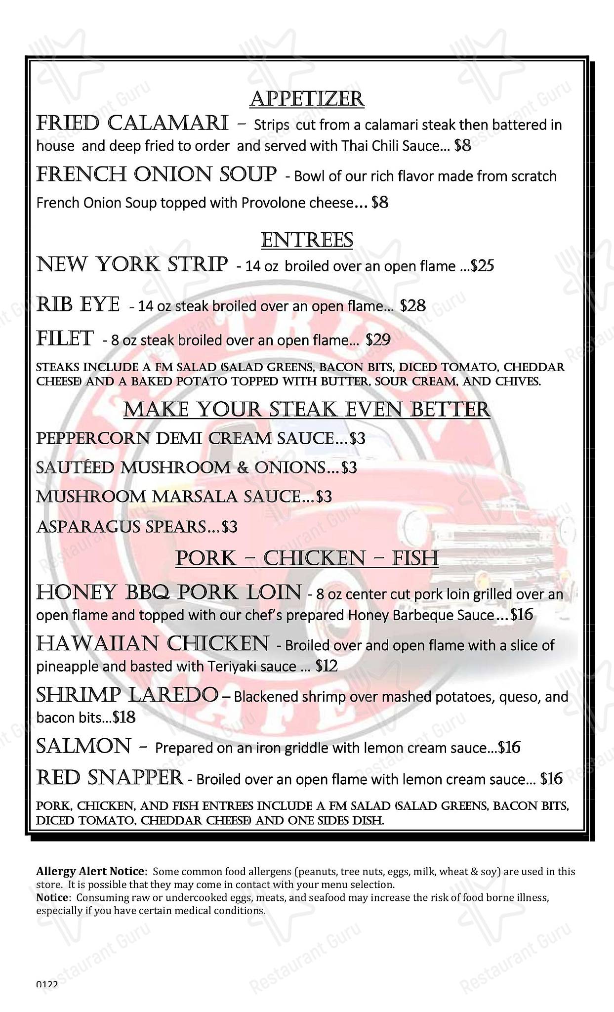 Menu at Red Truck Cafe, Plano