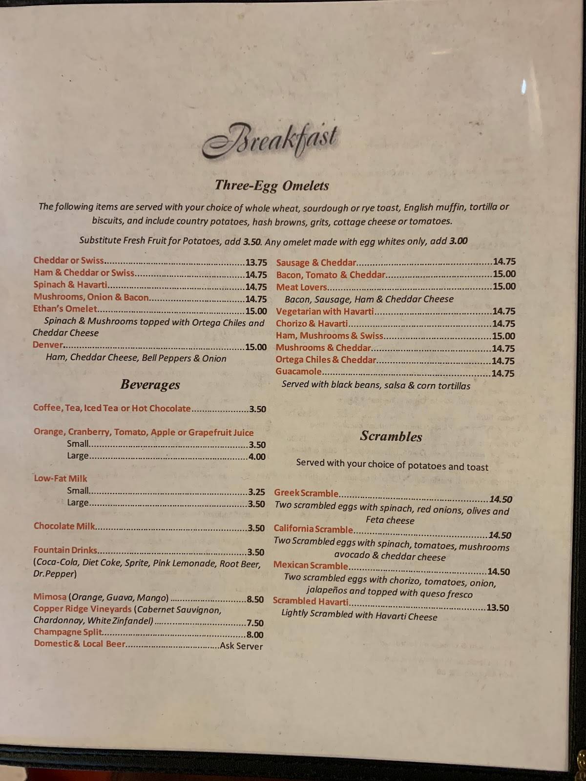 Menu at Redwood Cafe, Cambria