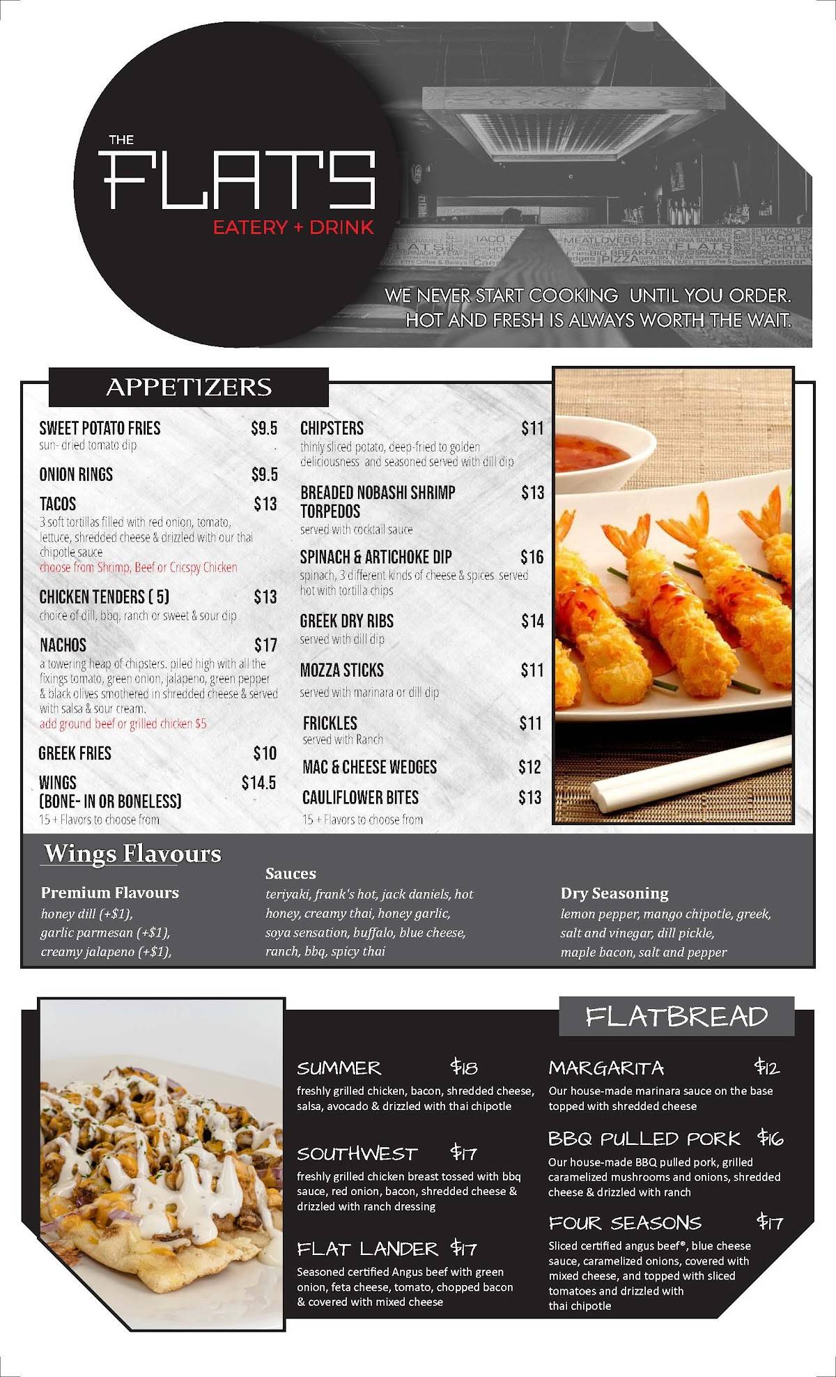 Menu at The Flats Eatery + Drink restaurant, Regina