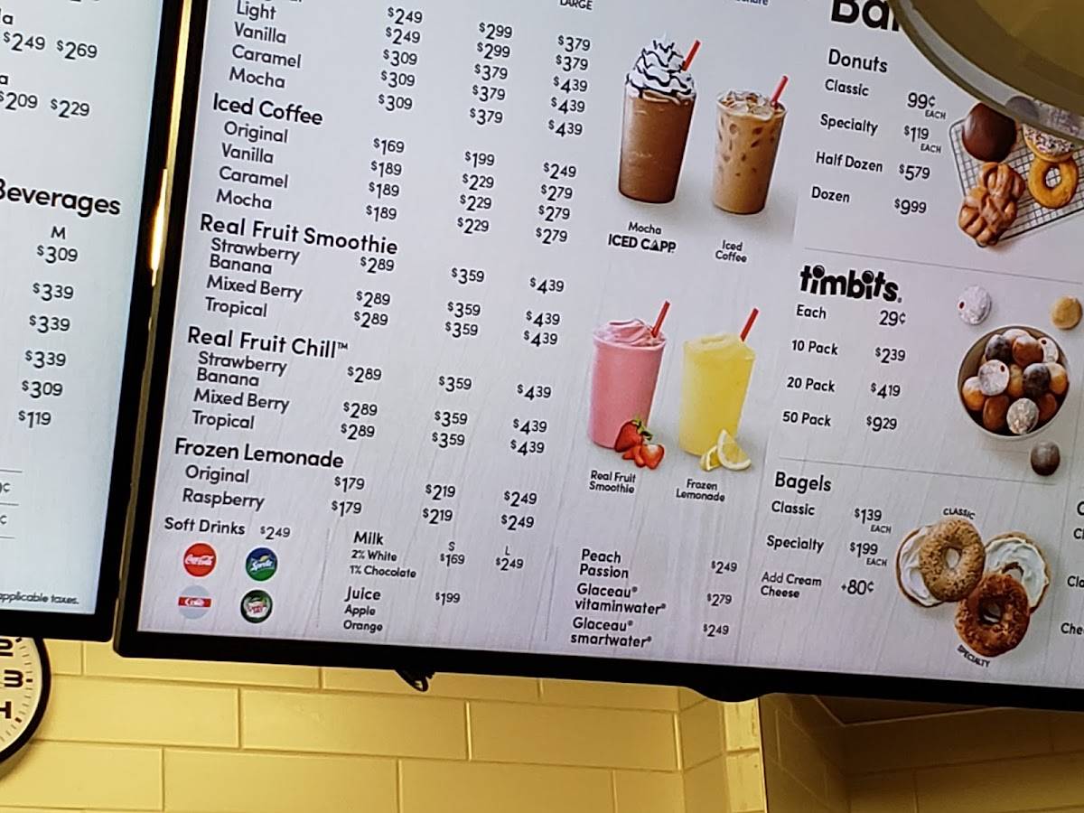 Menu at Tim Hortons restaurant, Regina, Parliament Ave