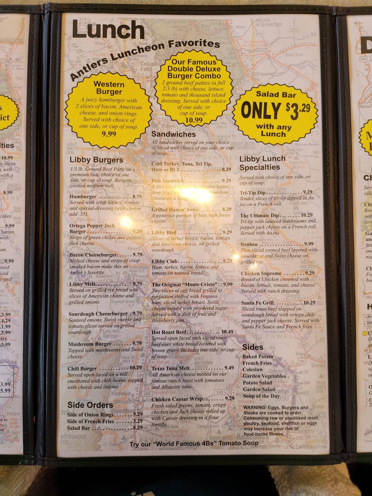 Menu at 4Bs Antlers Libby restaurant, Libby