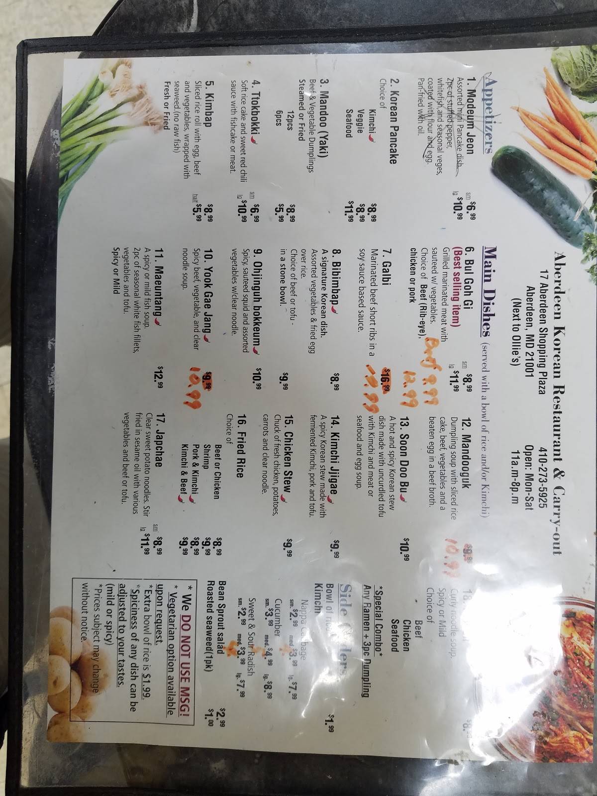 Menu at Kimchi Joy - Korean Restaurant, Aberdeen