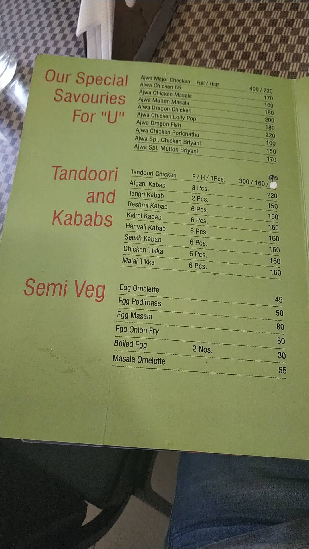 Menu at Ajwa Arabian dines, Chennai, 373C+77R