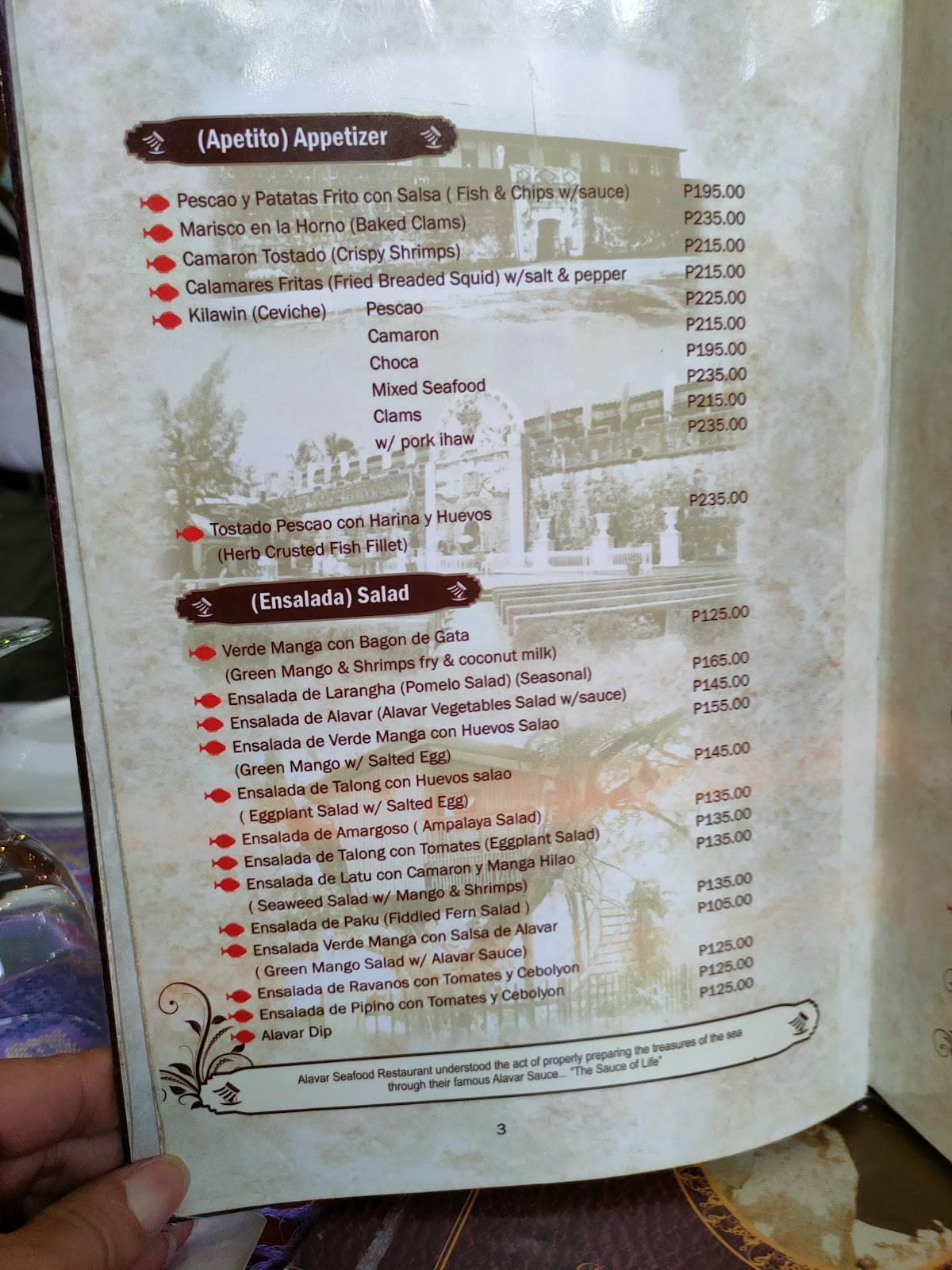 Menu at Alavar Seafood Restaurant, Zamboanga, 173 Don Alfaro St