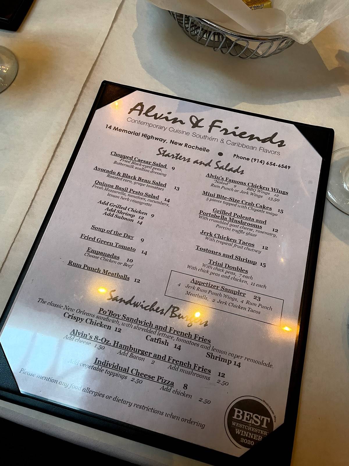 Menu at Alvin & Friends restaurant, New Rochelle