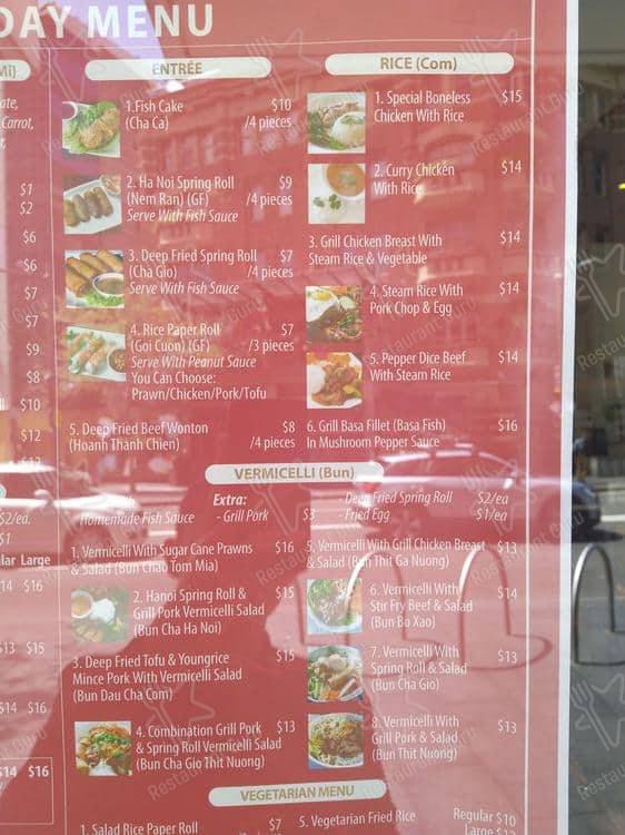 Menu at Annam Vietnamese Cafe, Potts Point