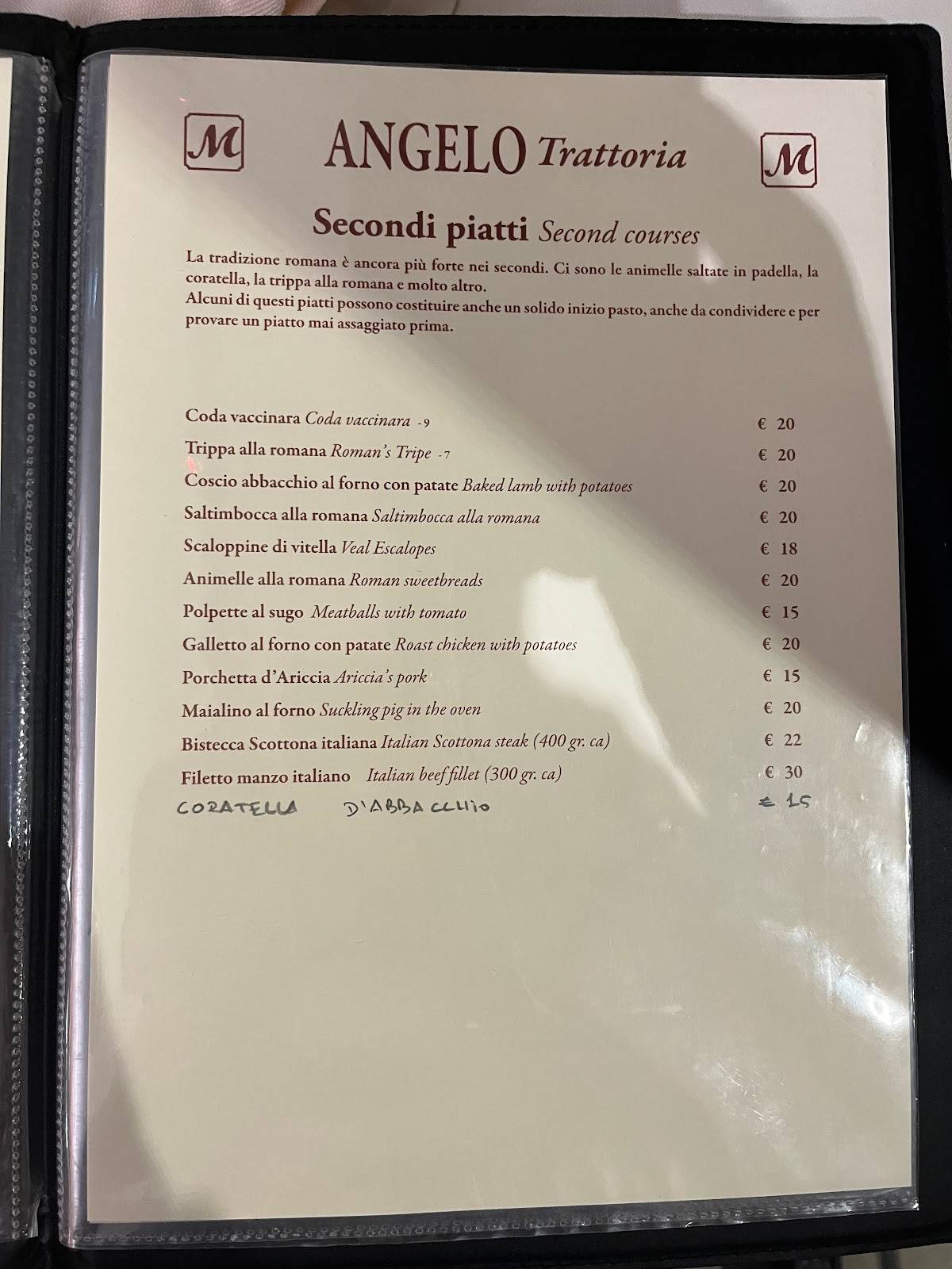 Menu da Angelo Ristorante Trattoria, Roma
