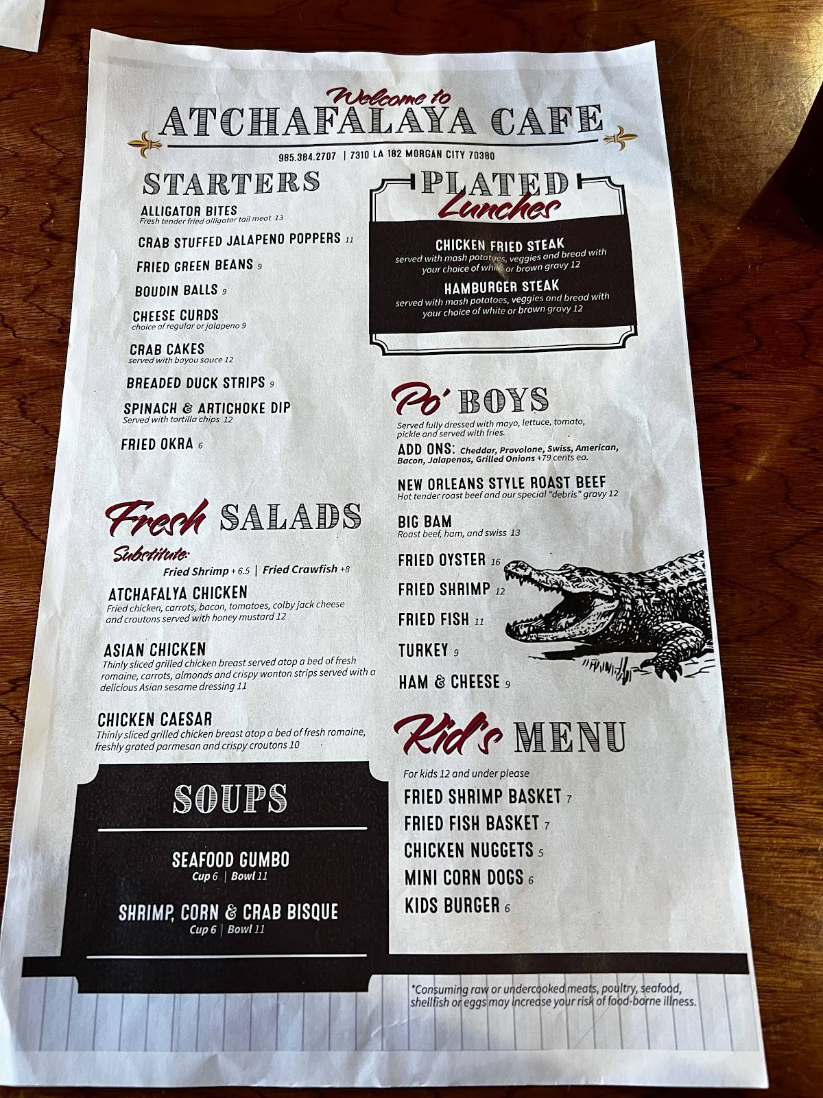 Menu at Atchafalaya Cafe, Morgan City, LA-182