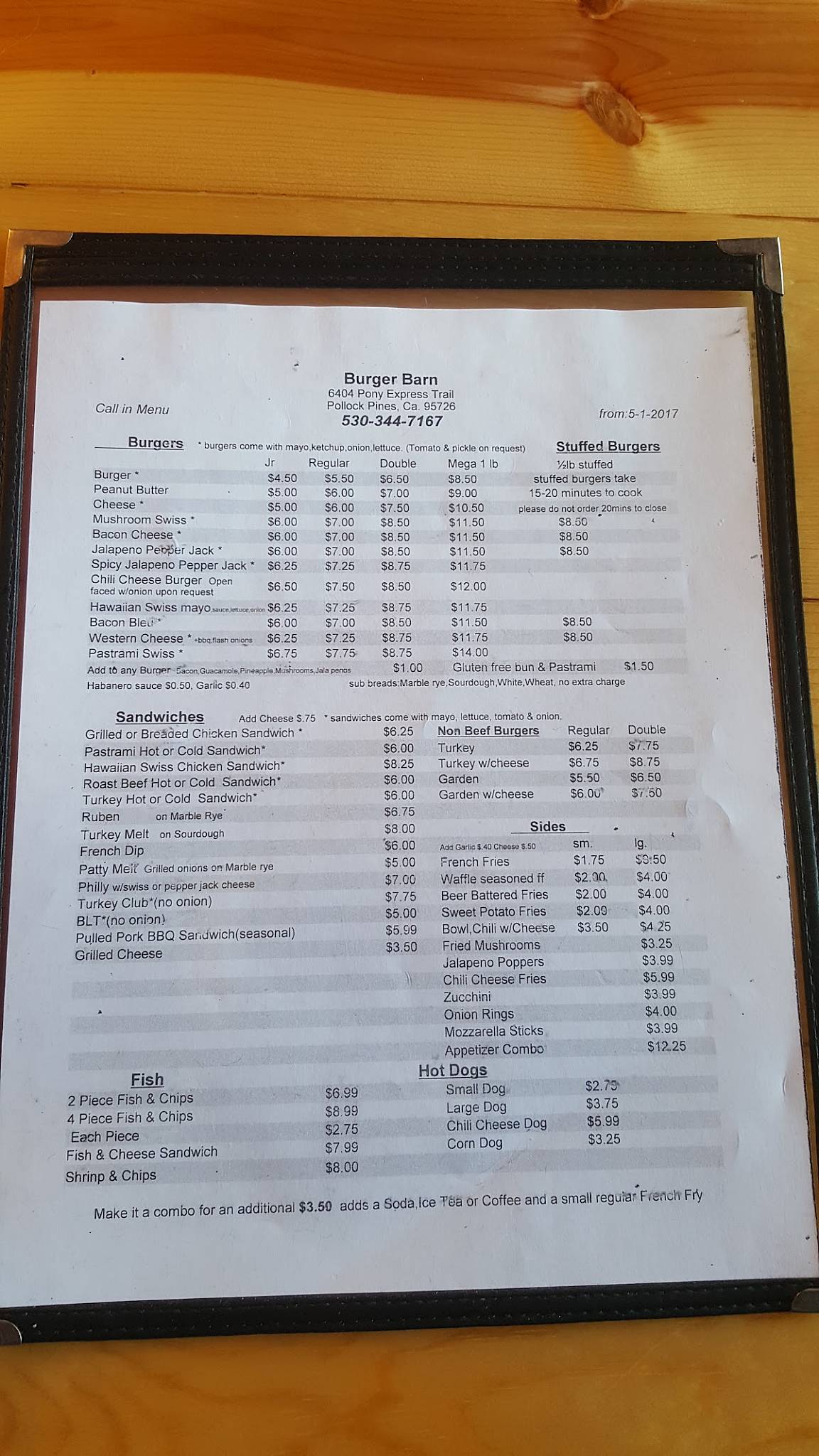 Menu at BURGER BARN, Pollock Pines