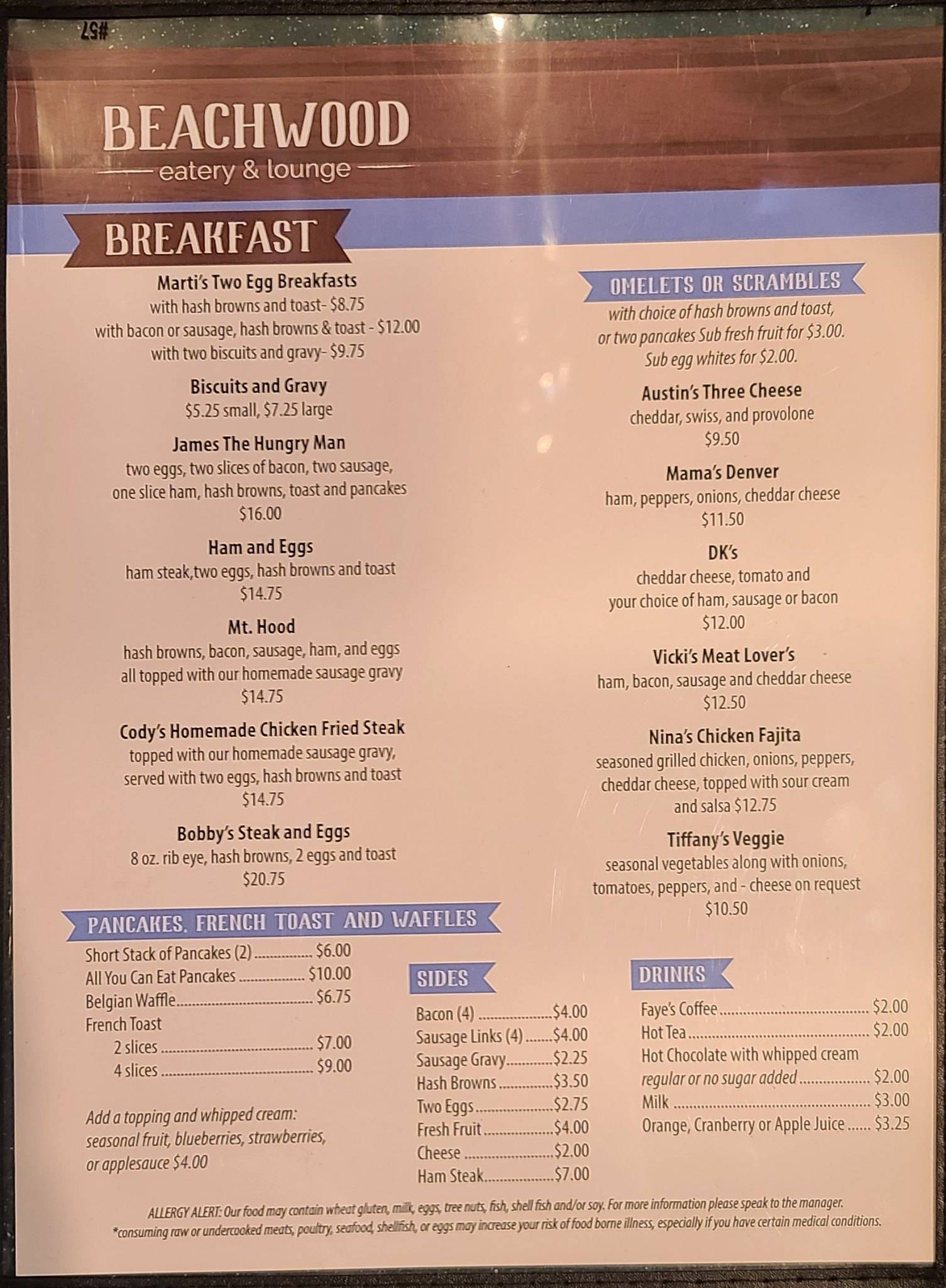 Menu at Beachwood Eatery restaurant, The Dalles, 504 E 9th St