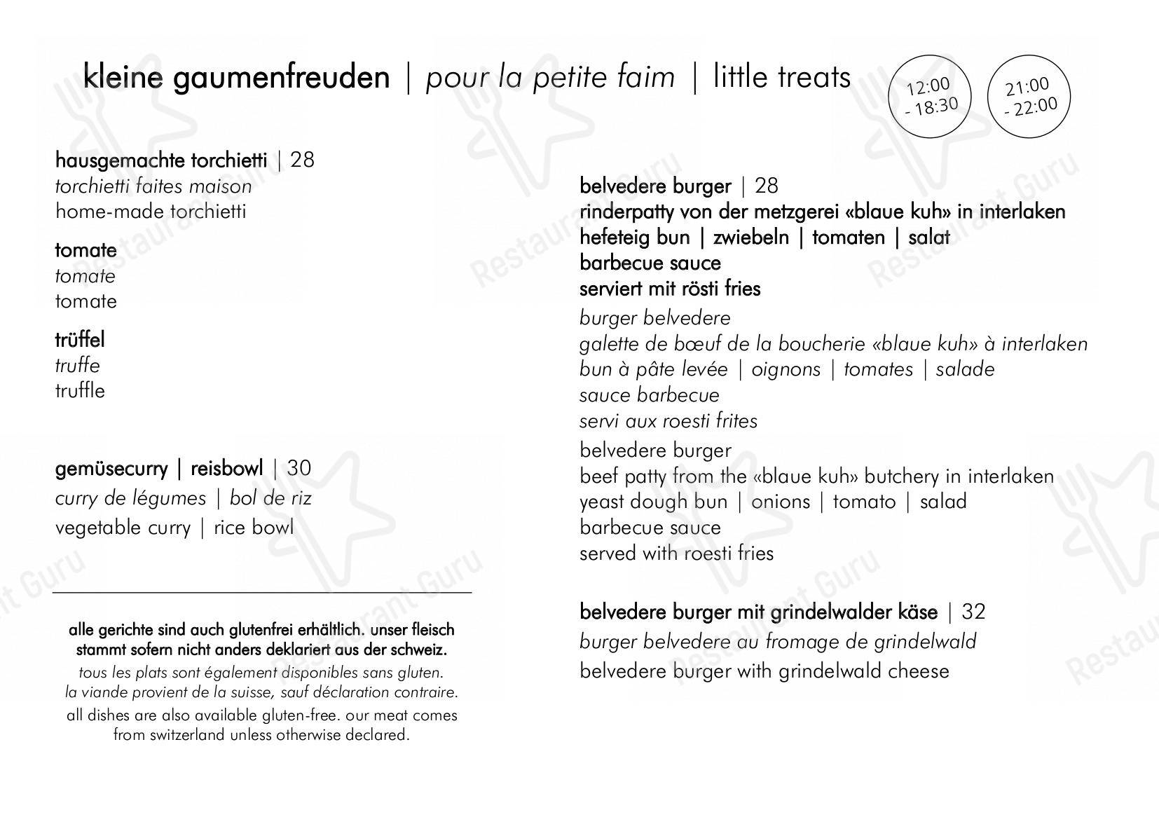 Menu da Restaurant «Belvedere» Grindelwald, Grindelwald