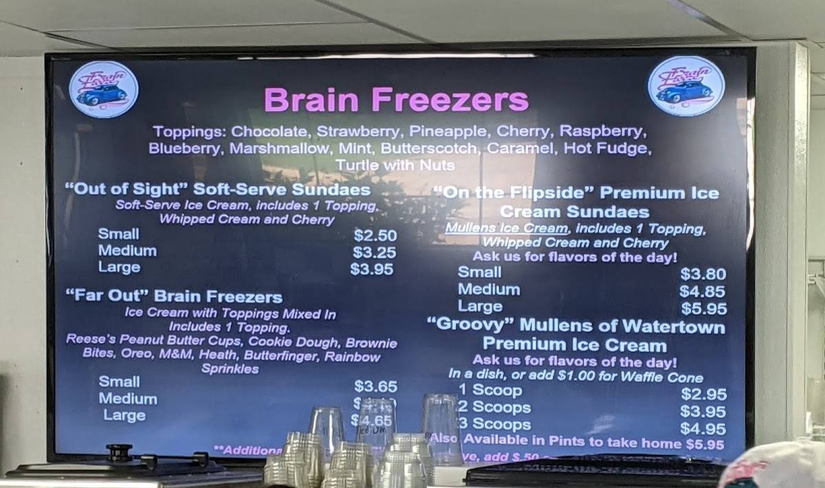 Menu at Brain Freeze restaurant, Whitewater