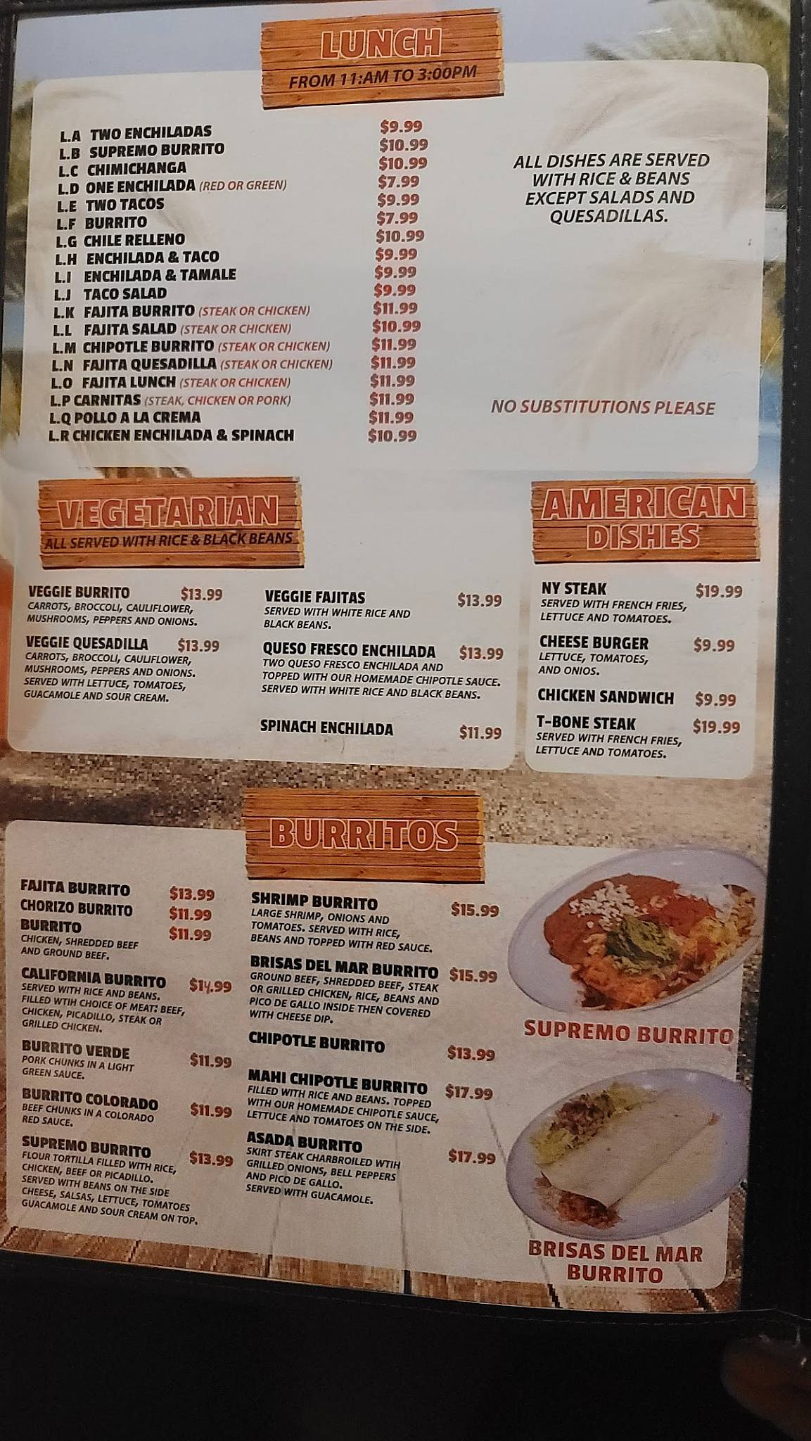 Menu at Brisas del Mar restaurant, Fort Pierce