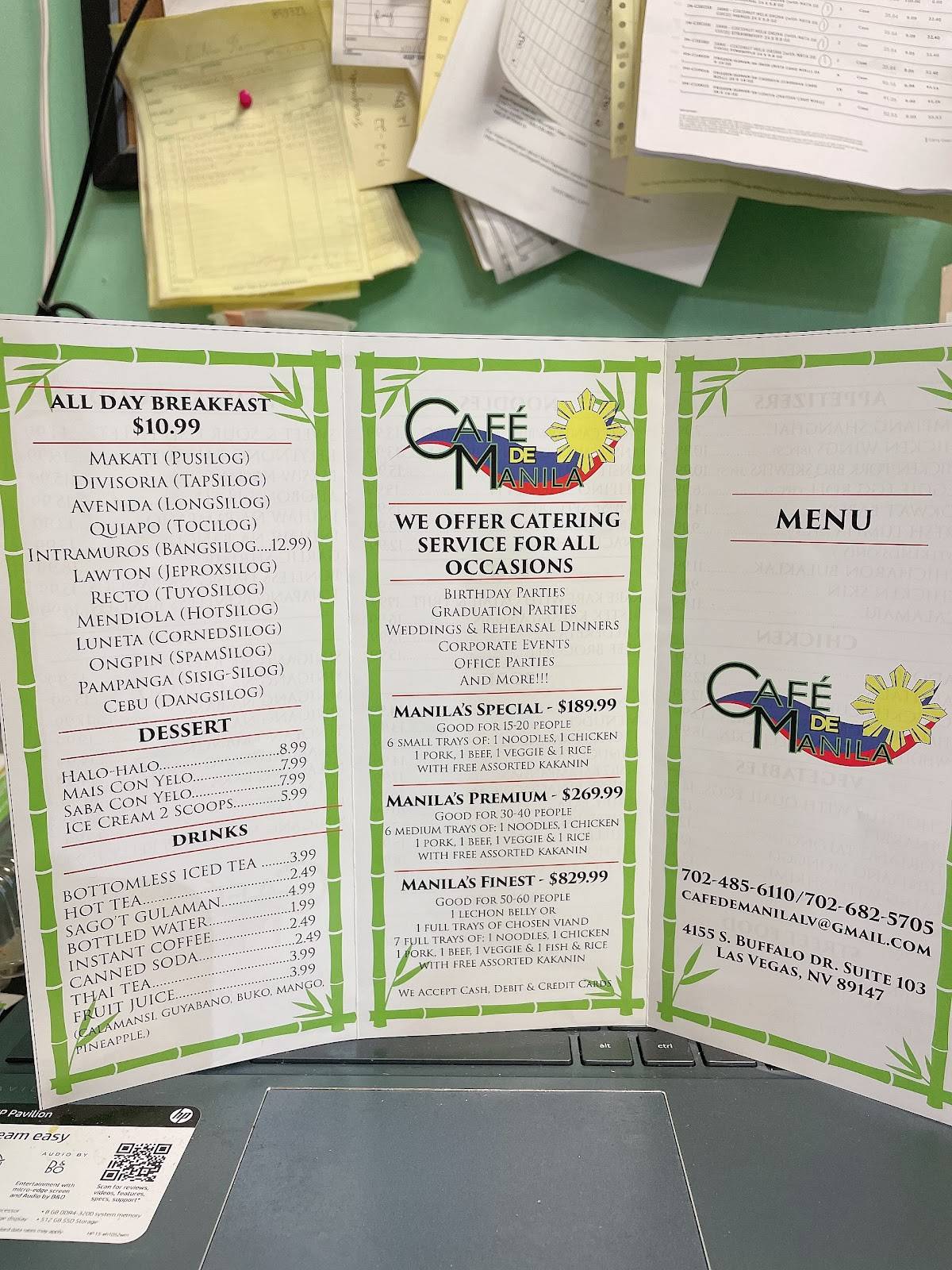 Menu at Cafe de Manila, Las Vegas