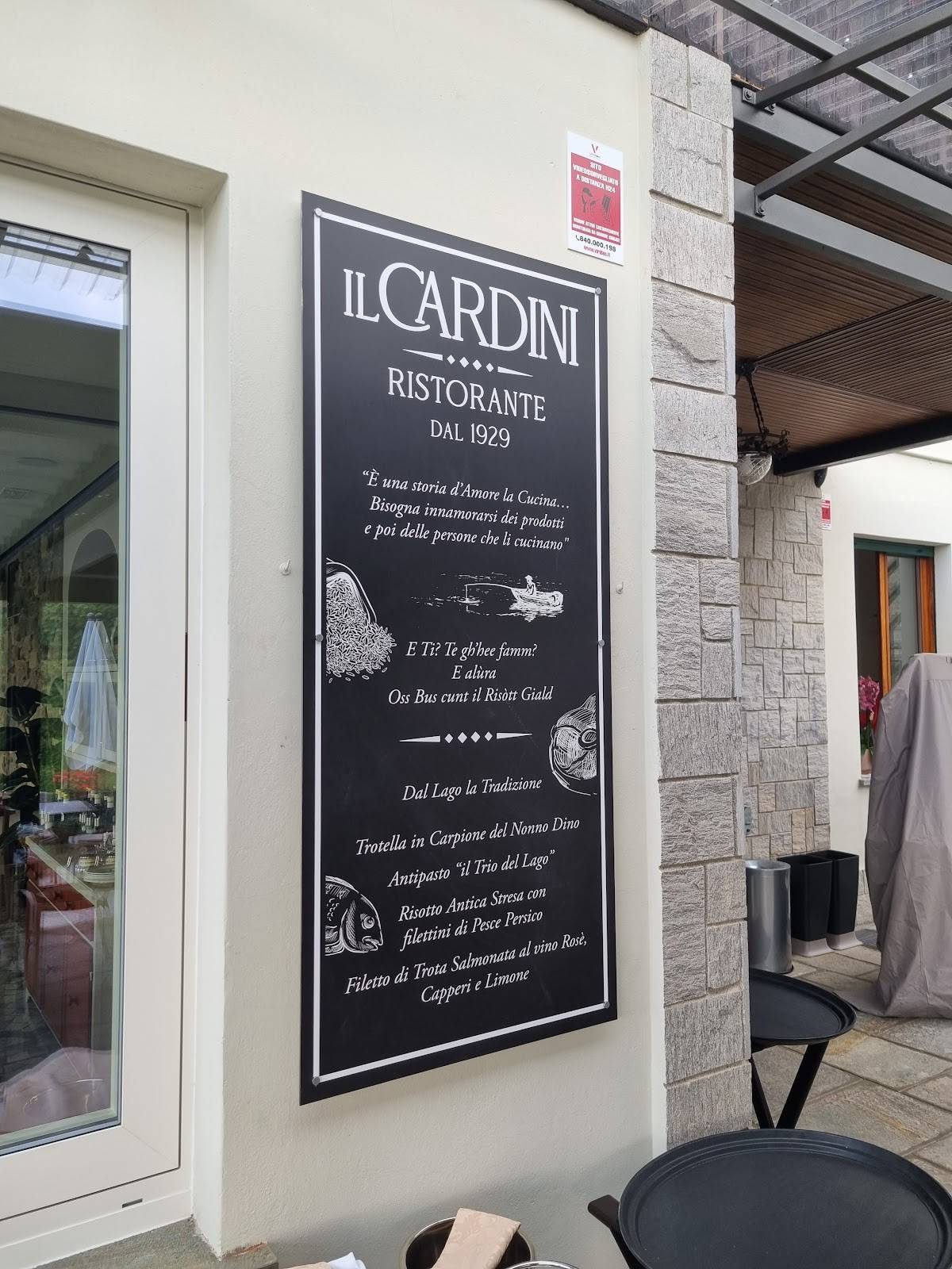 Menu at Cardini restaurant, Stresa