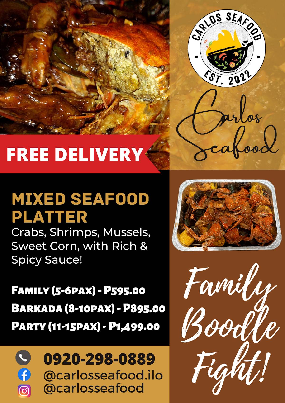 Menu at Carlos Seafood restaurant, Iloilo City